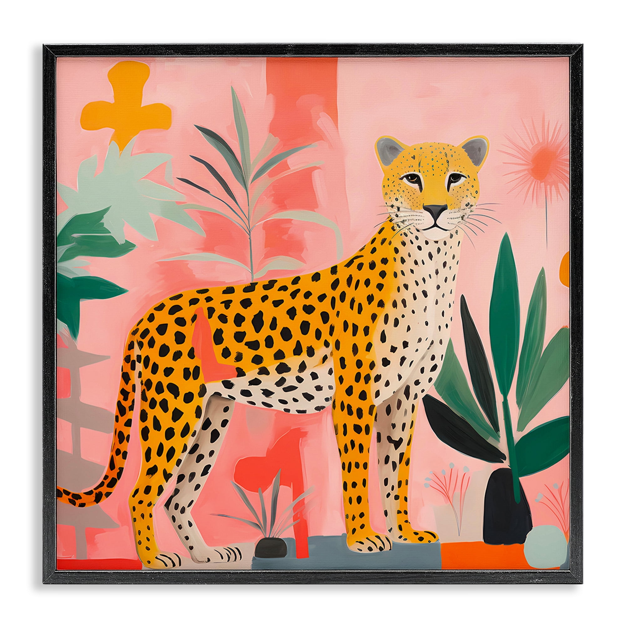 Stupell Industries Standing Leopard & Plants Animals & Insects Painting ...