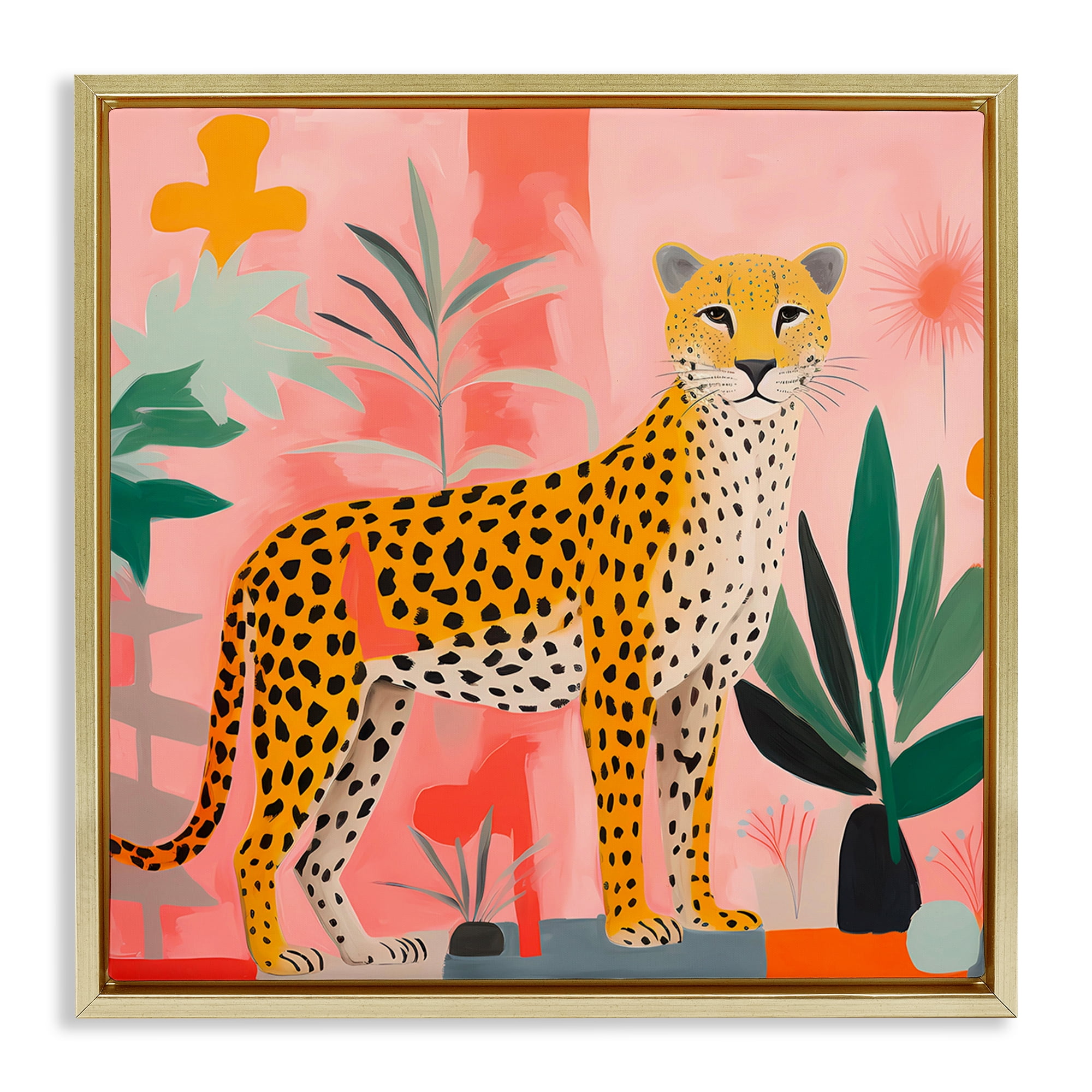 Stupell Industries Standing Leopard & Plants Animals & Insects Painting ...