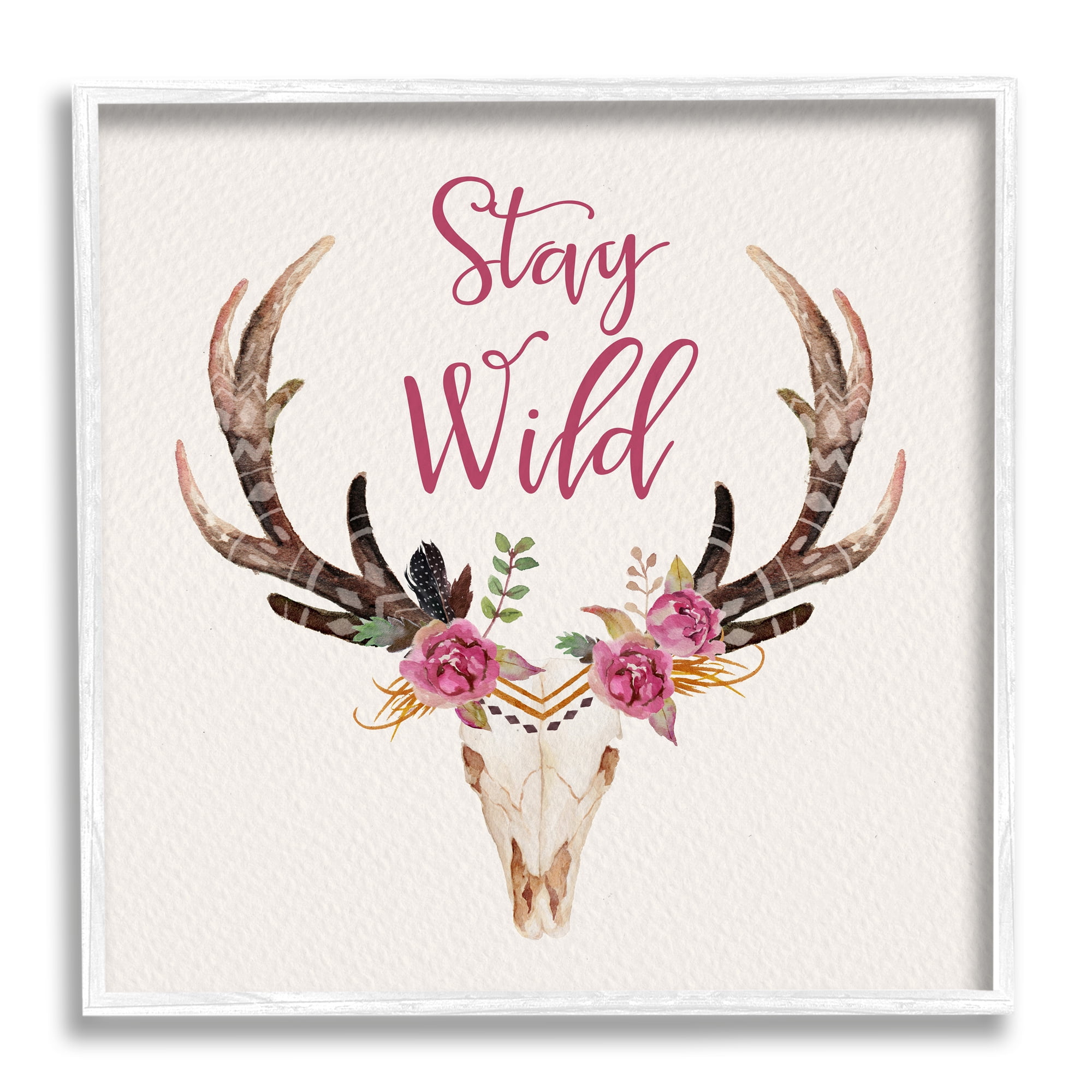 Stupell Industries Stay Wild Boho Chic Floral Deer Skull Antlers Framed ...