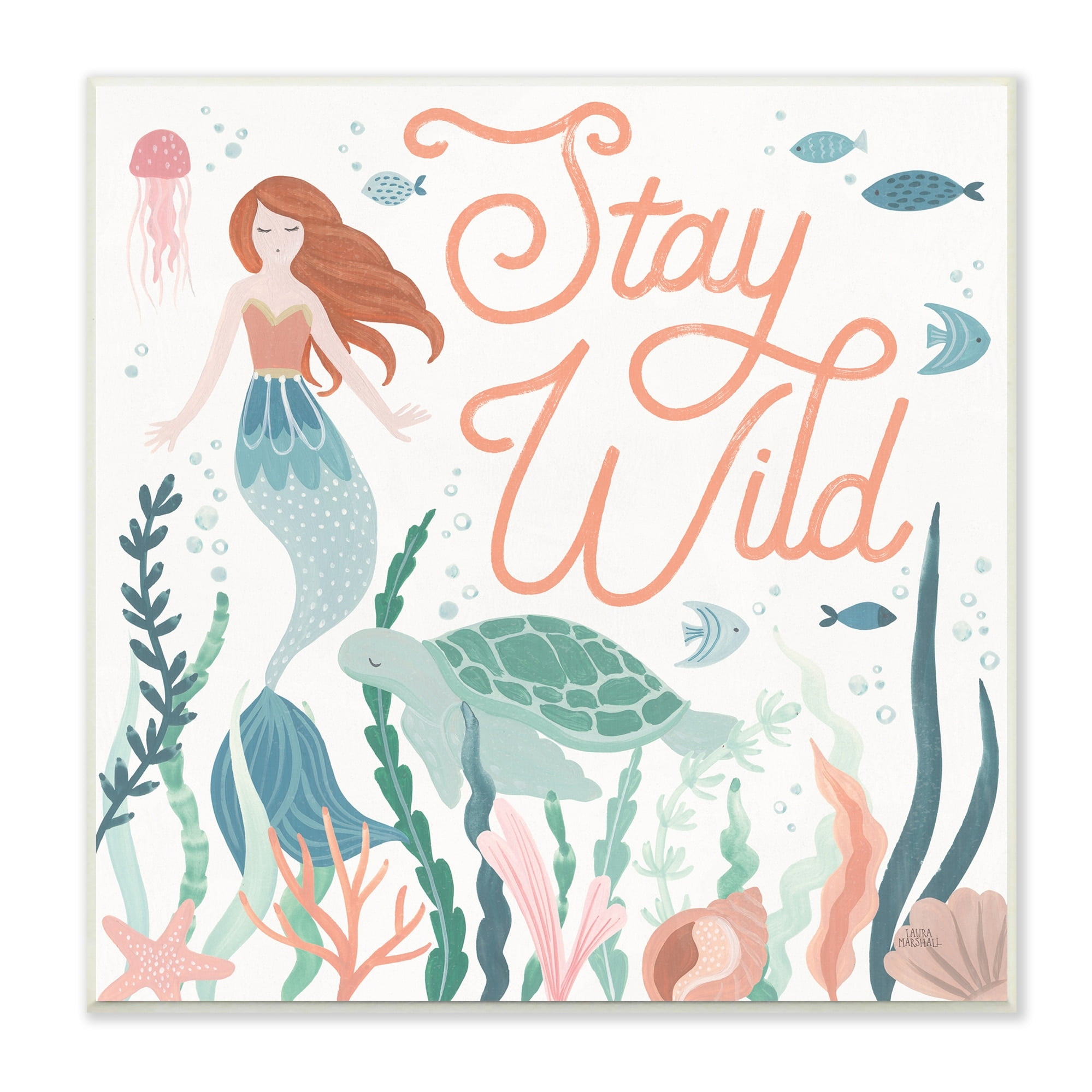 Stupell Industries Mermaid Tortoise Wall Plaque 12 x 12 Inches ...