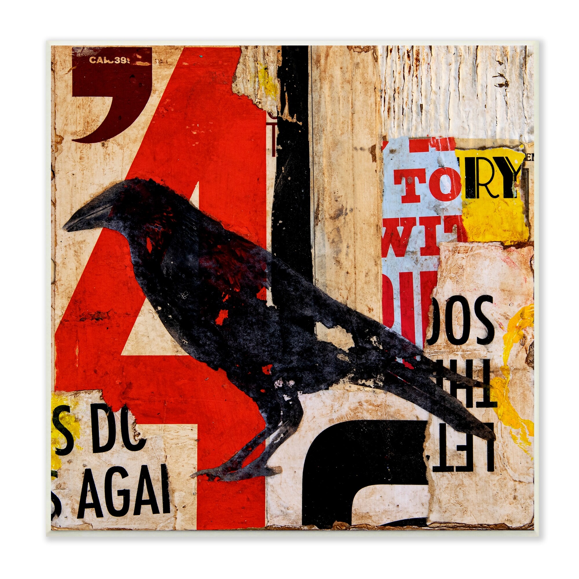 Stupell Industries Stenciled Street Style Black Bird Layered Abstract ...