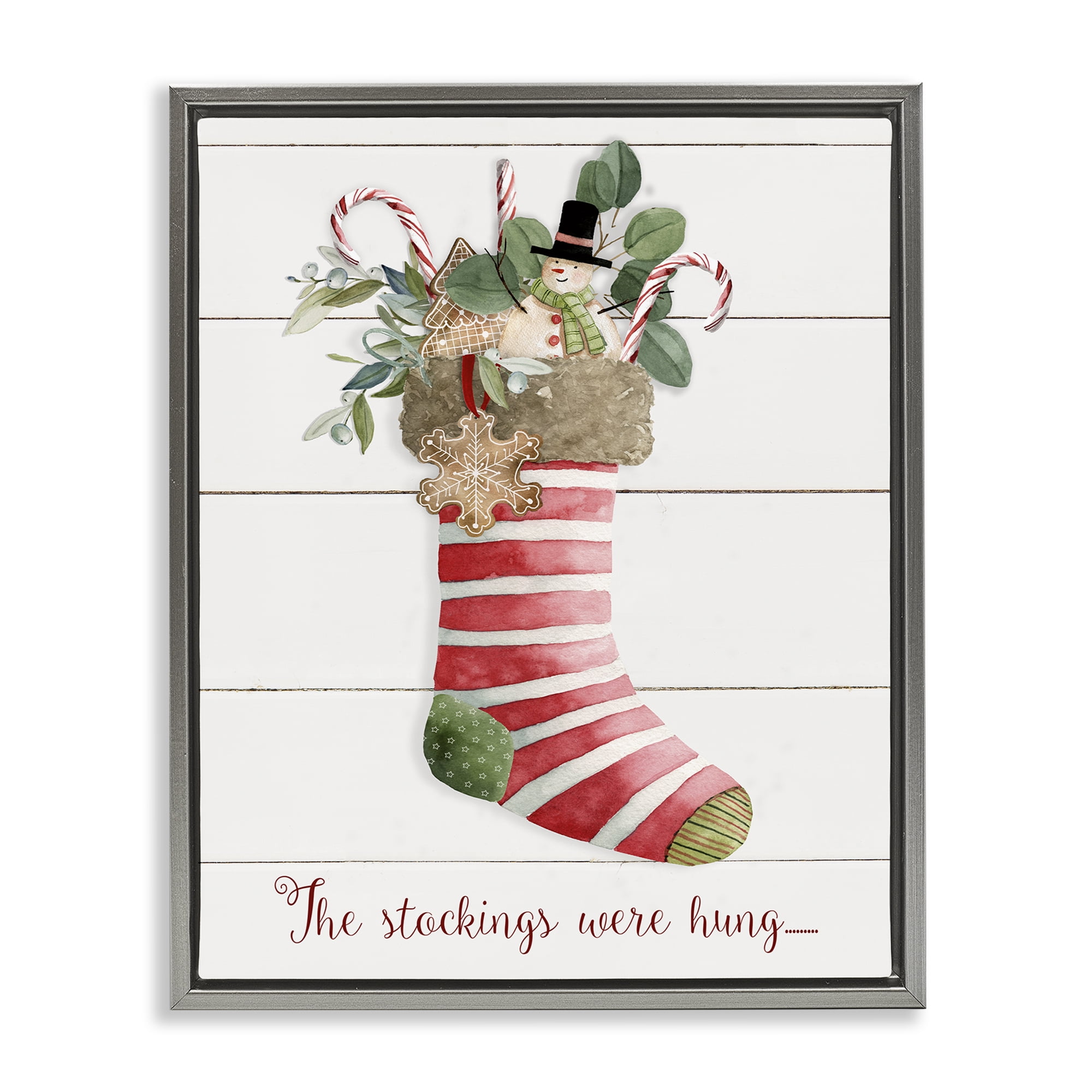 Stupell Industries Striped Christmas Stocking Holiday Painting Gray ...