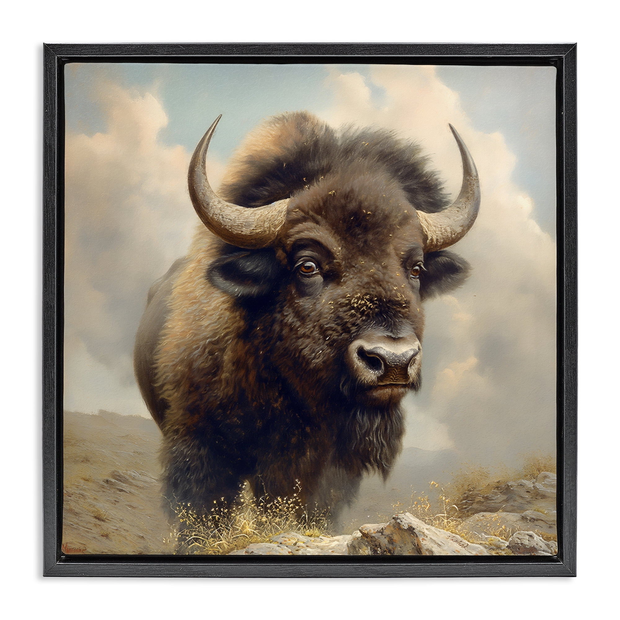 Stupell Industries Strong Bison Horns Animals Painting Black Floater ...