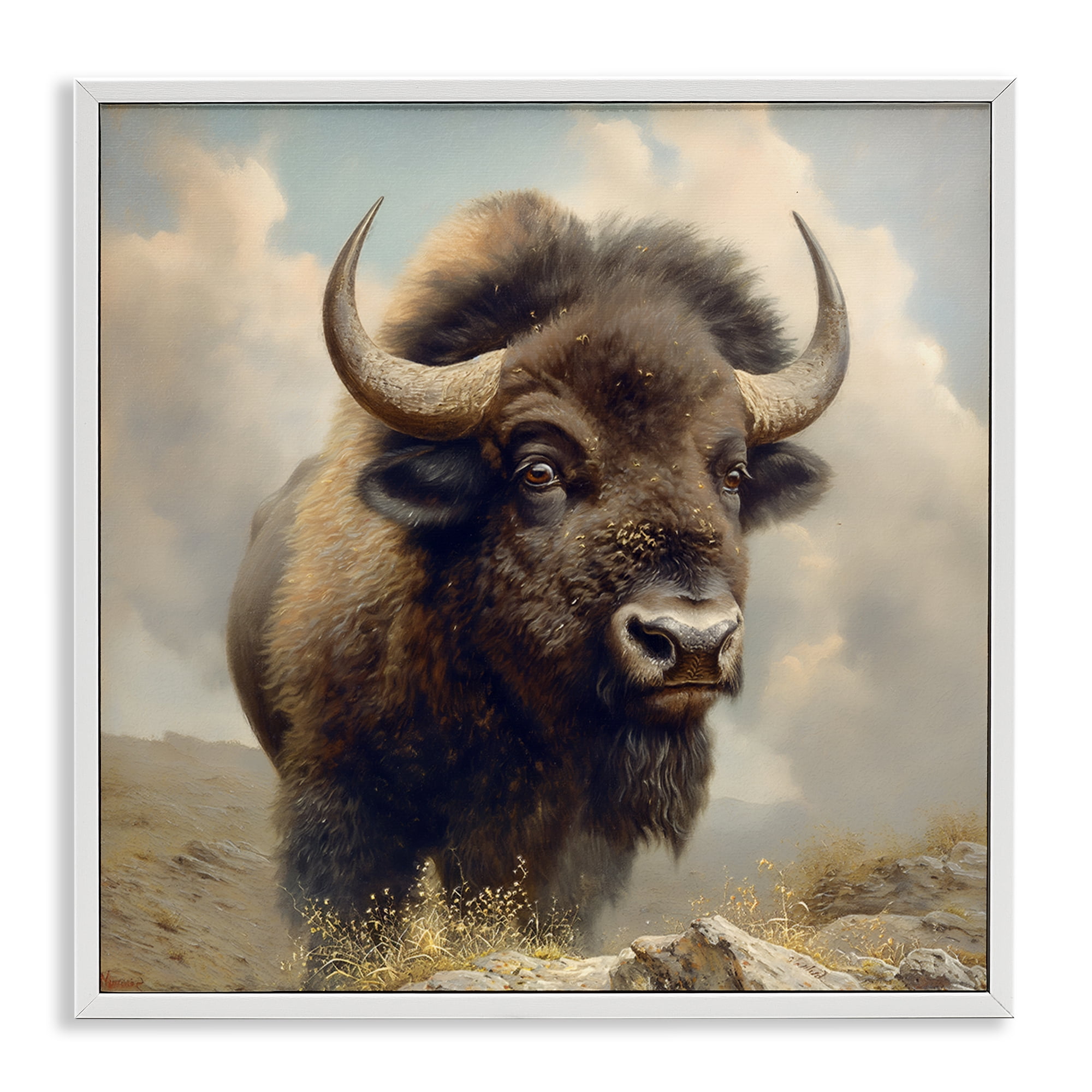 Stupell Industries Strong Bison Horns Animals Painting White Framed Art ...