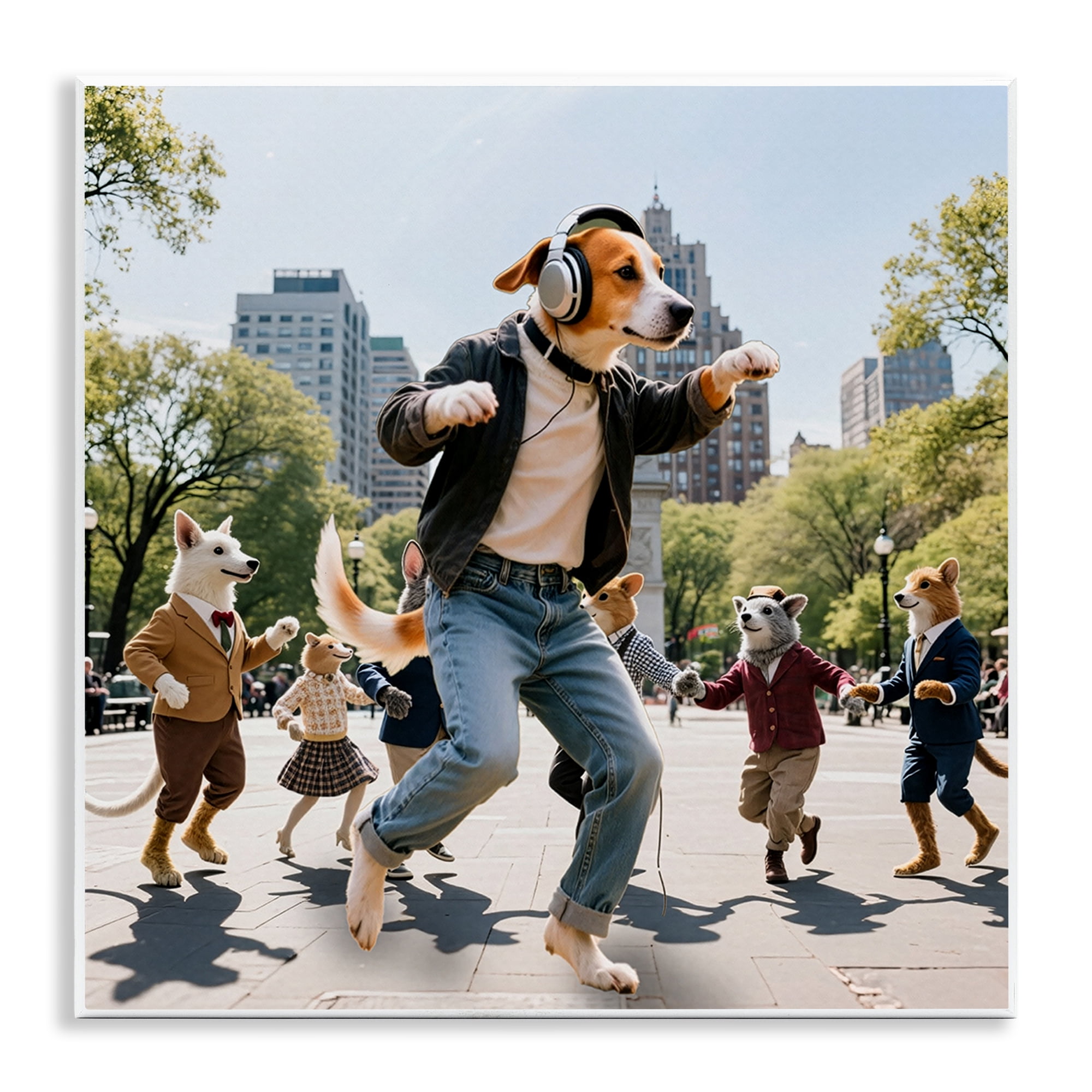 Stupell Industries Stylish Dog Dancing in Park Wall Plaque Art, design ...