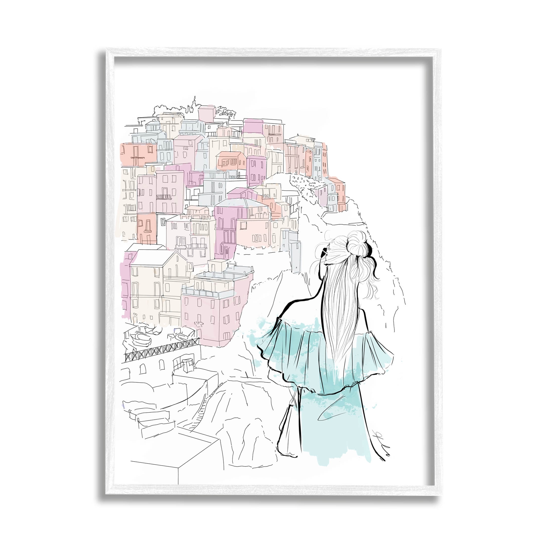 Stupell Industries Stylish Girl Overlooking City Graphic Art White ...