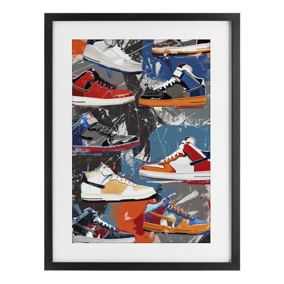 Stupell Industries Sporty Jump with Sneakers Gray Framed Print Under ...