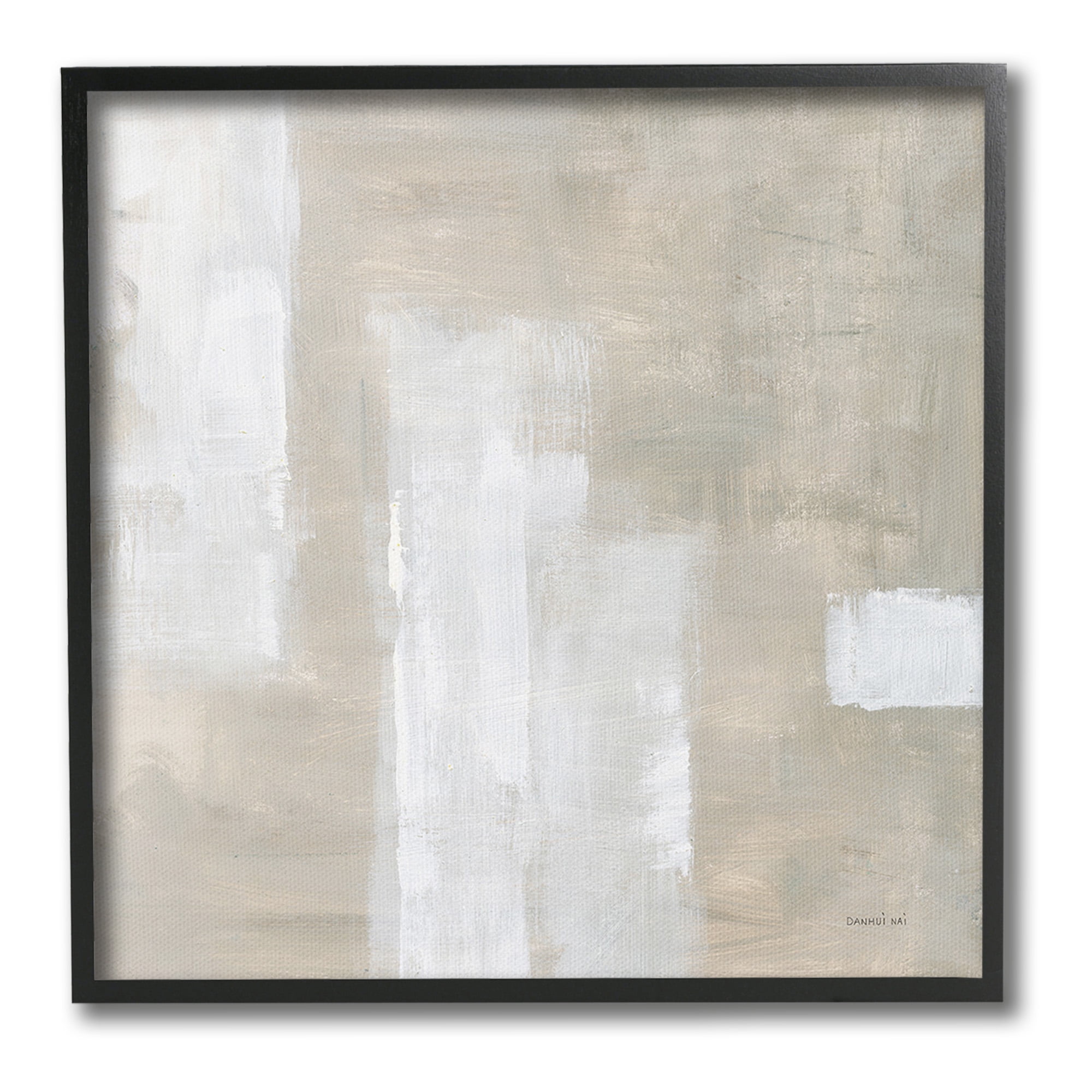 Stupell Industries Subtle Beige Abstract Abstract Painting Black Framed ...
