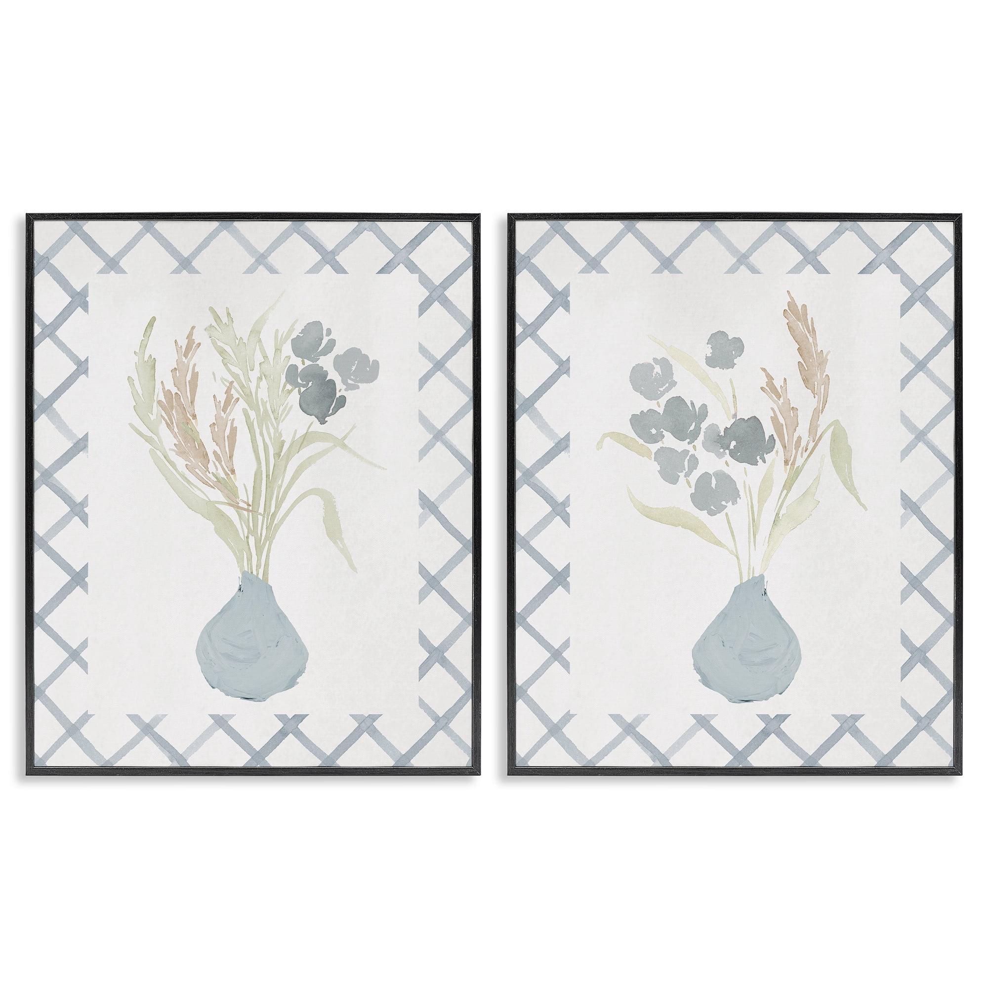 Stupell Industries Subtle Blue Anna Bouquets 2 Piece Black Framed ...