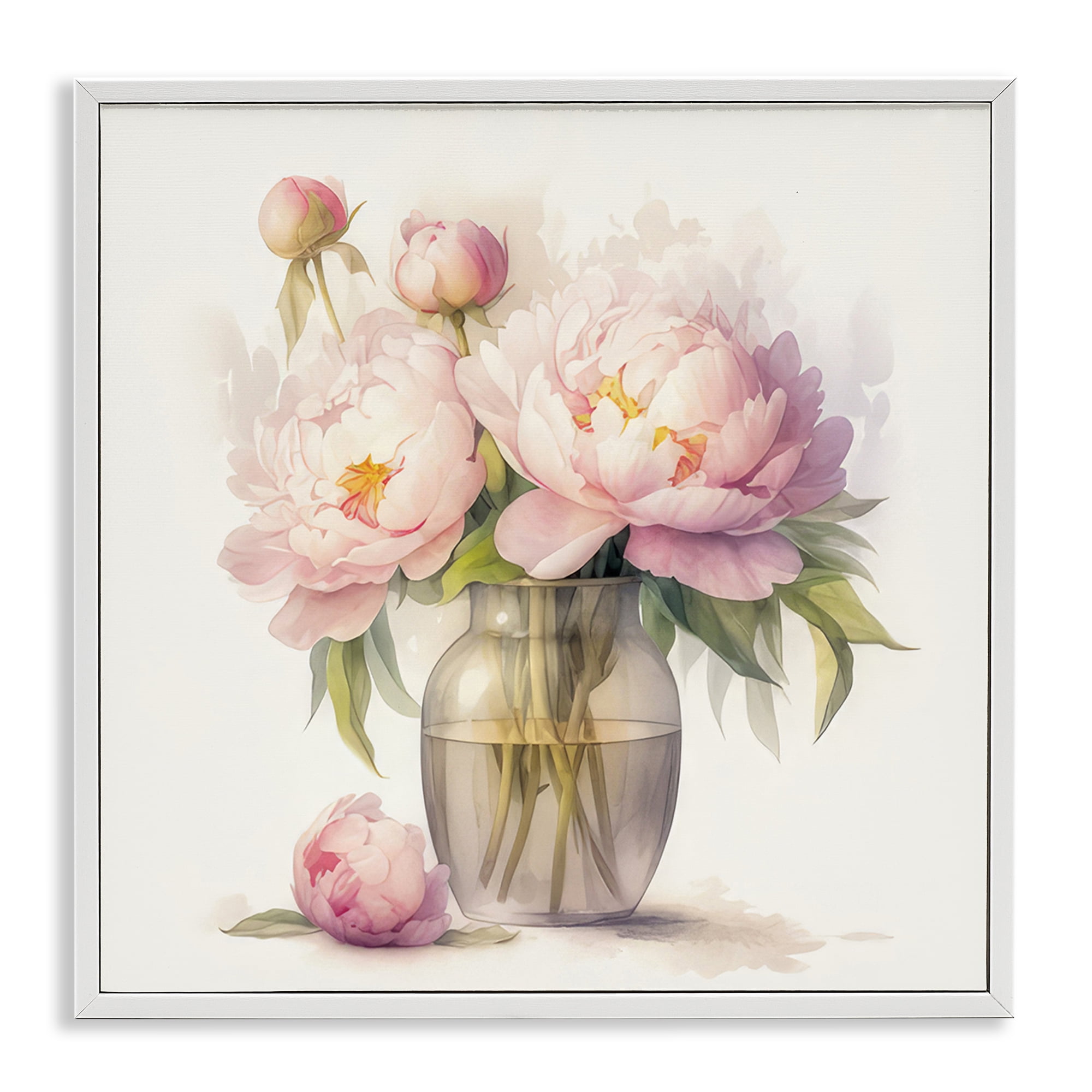 Stupell Industries Subtle Blush Peonies Plants & Flowers Painting White ...