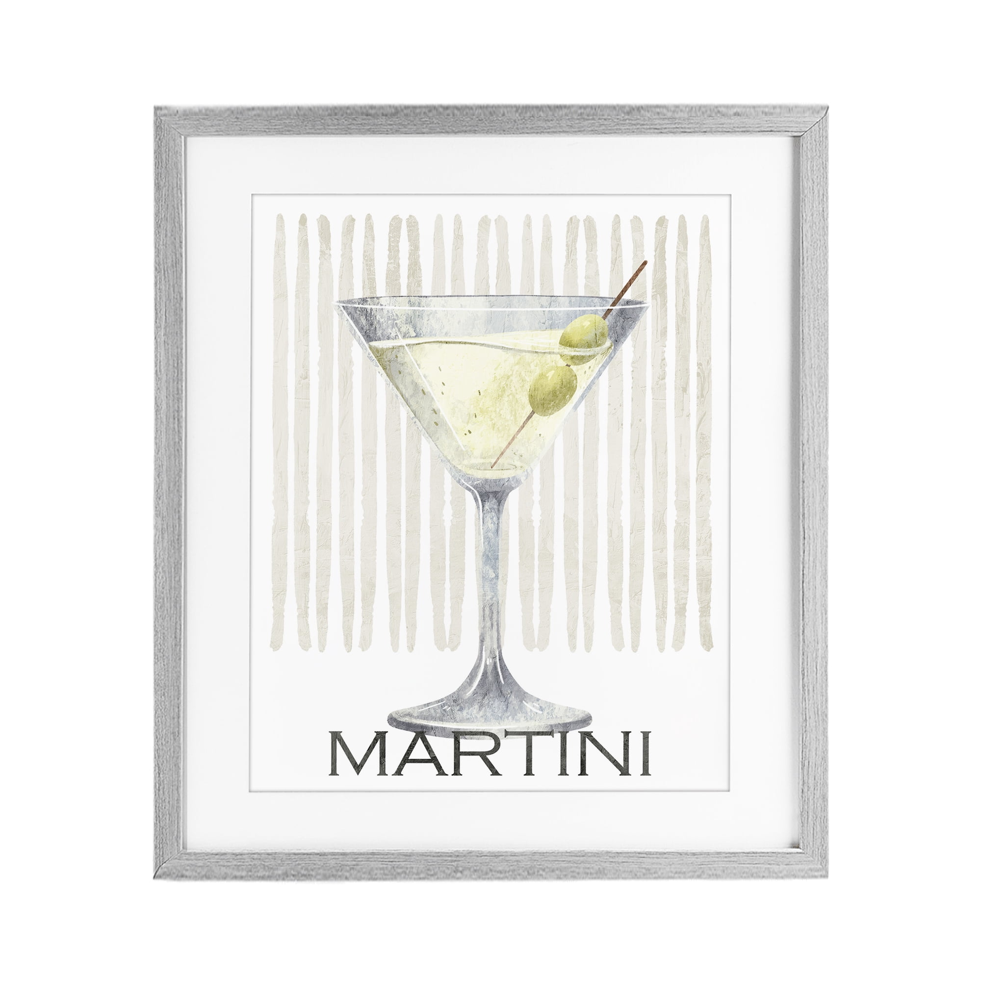 Stupell Industries Subtle Martini Drink Gray Framed Print Under Glass ...
