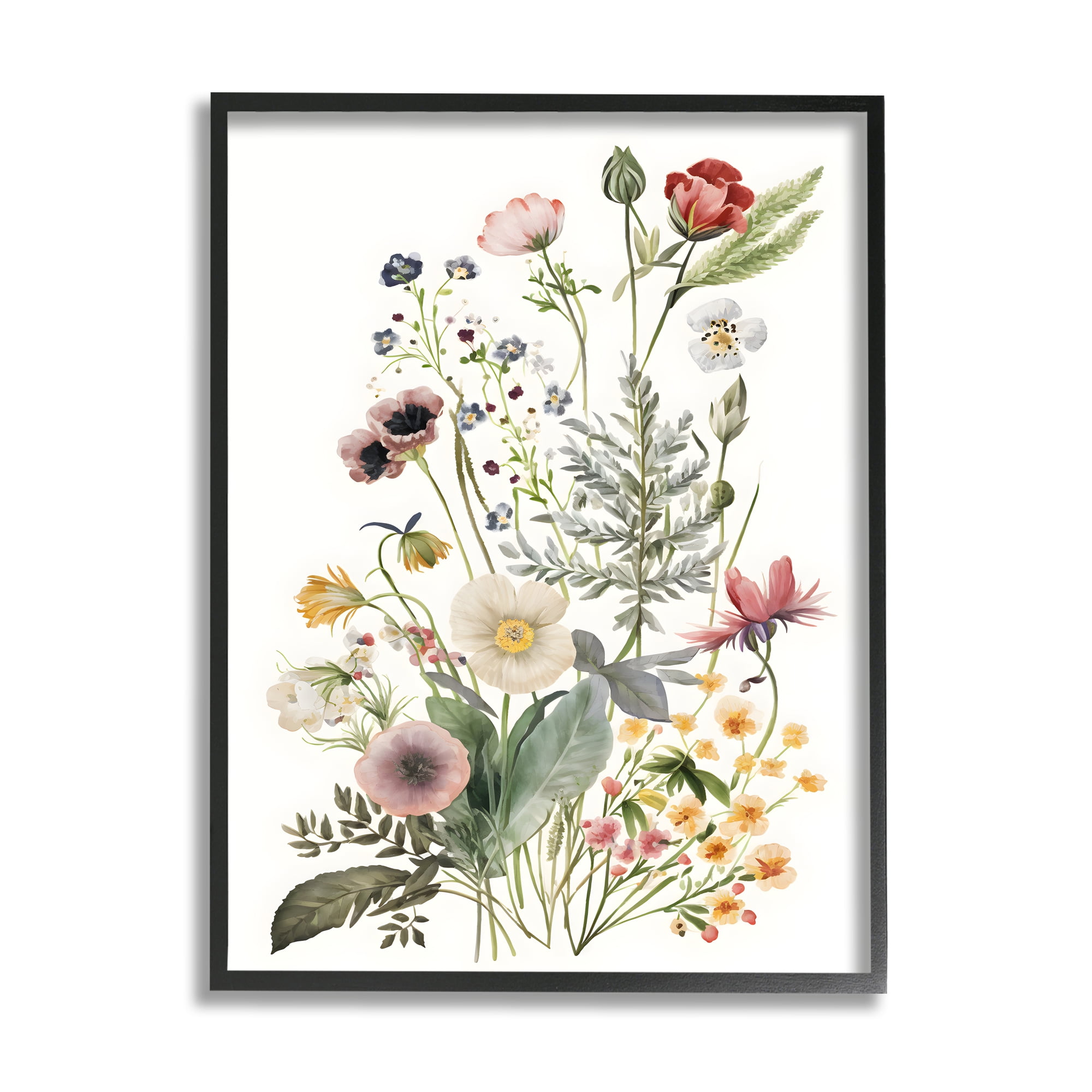 Stupell Industries Floral Artwork Textured Giclee Black Framed Wall Art ...