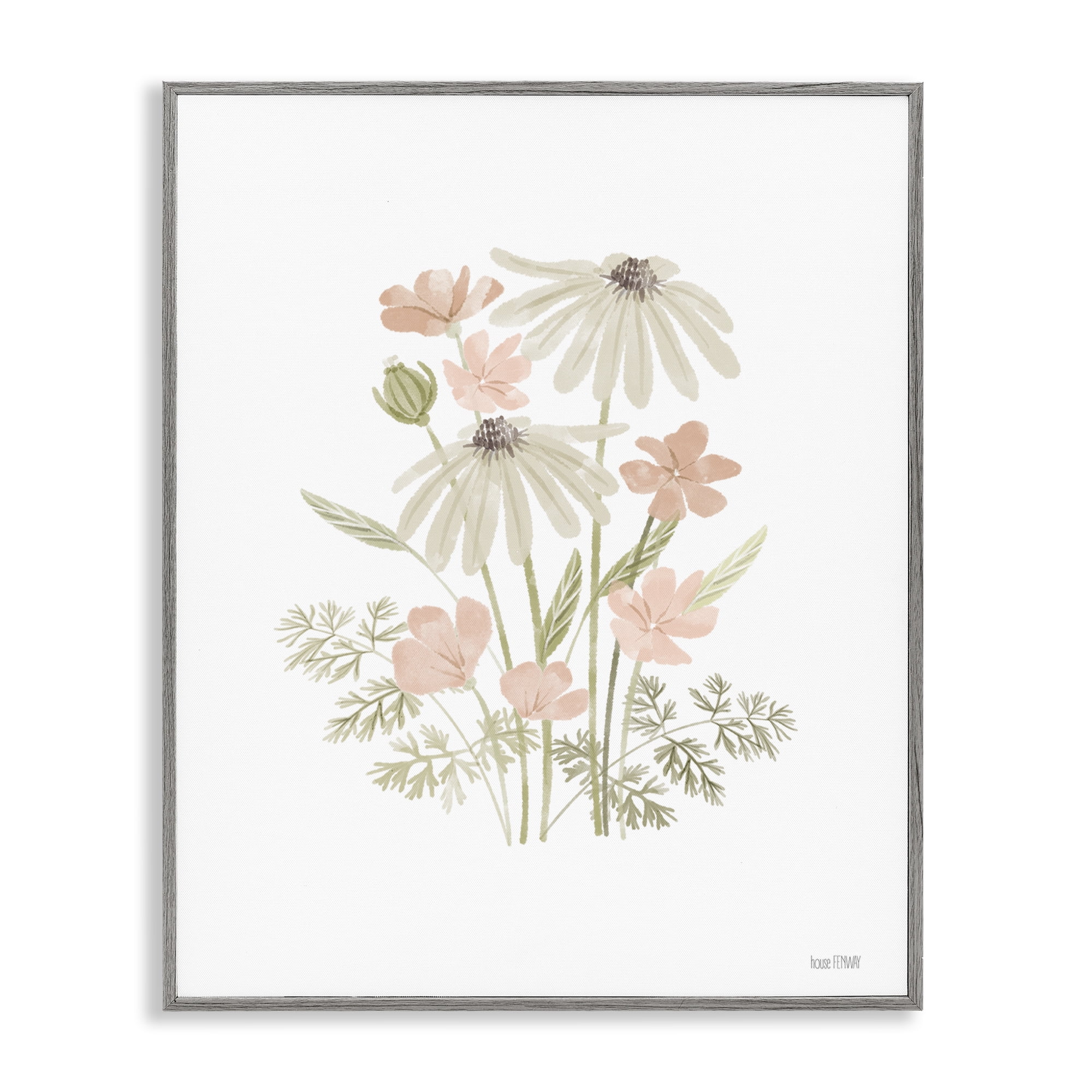 Stupell Industries Subtle Wild Blooms Plants & Flowers Painting Gray ...
