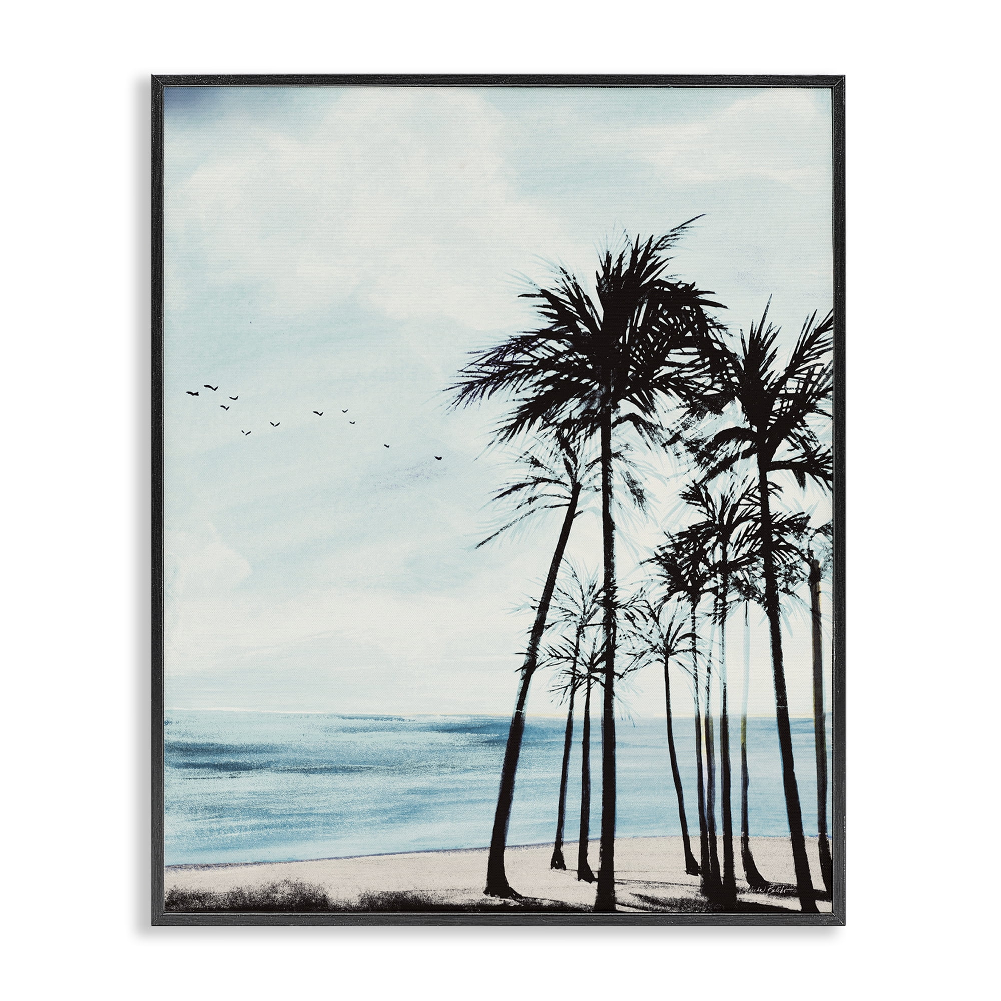 Stupell Industries Summer Beach Silhouette Coastal Painting Black ...