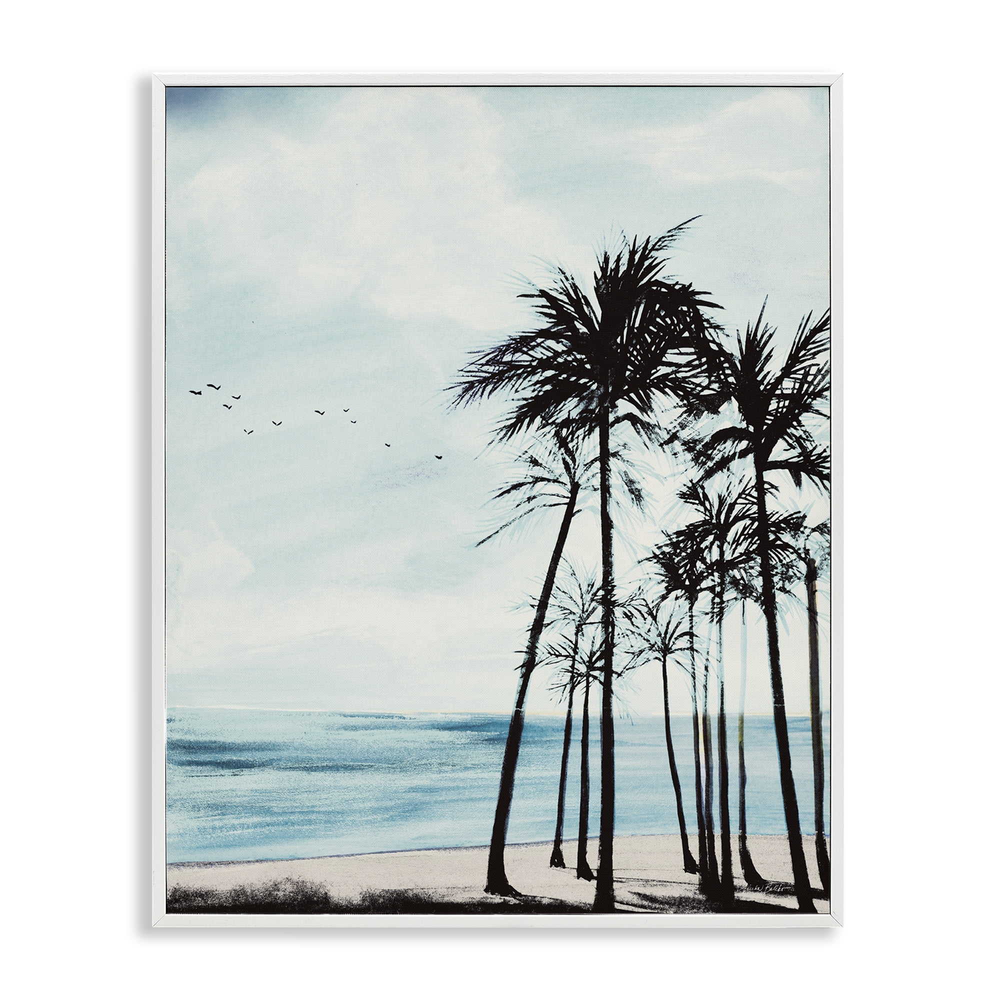 Stupell Industries Summer Beach Silhouette Coastal Painting White ...
