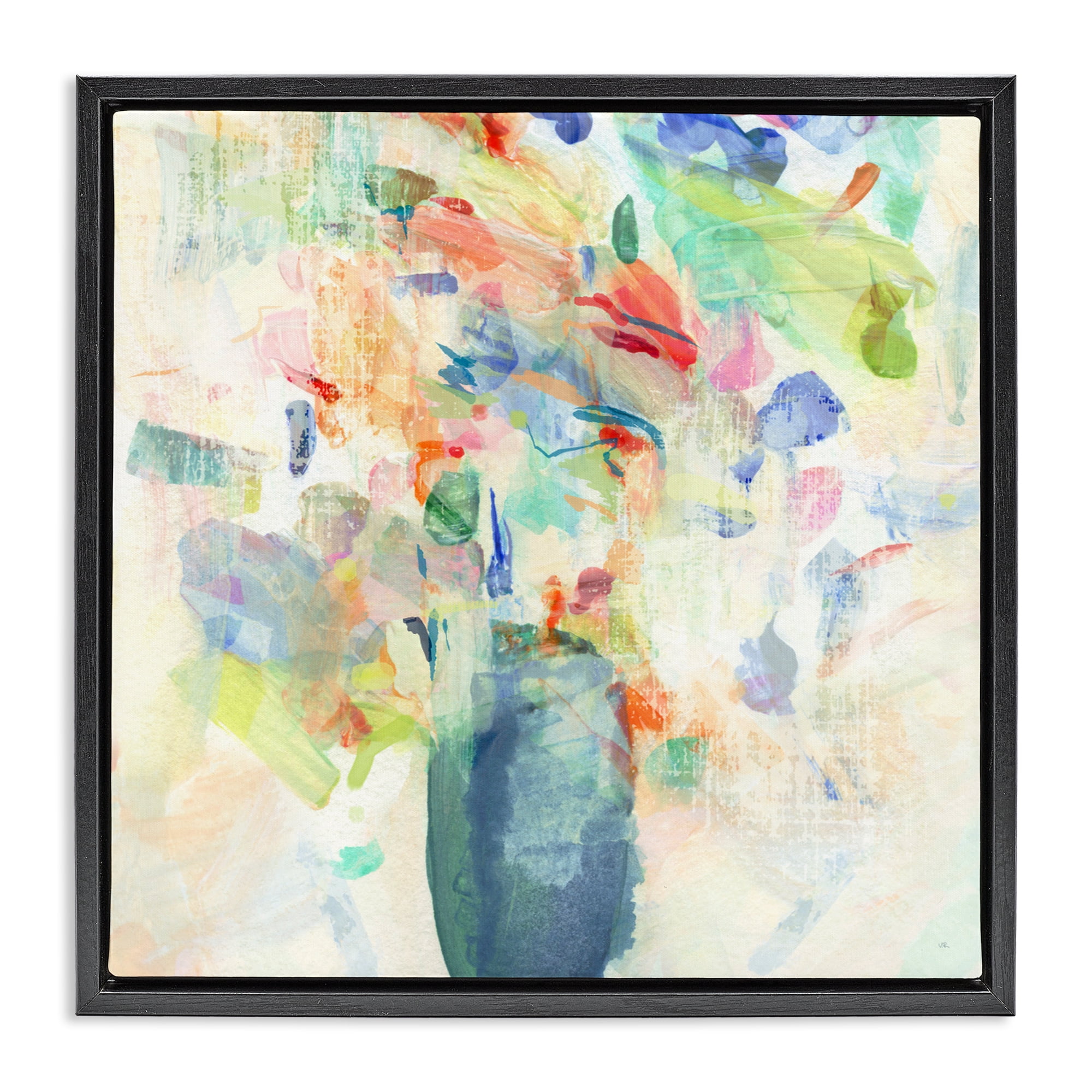 Stupell Industries Summer Flowers Brushstrokes Black Framed Floater ...