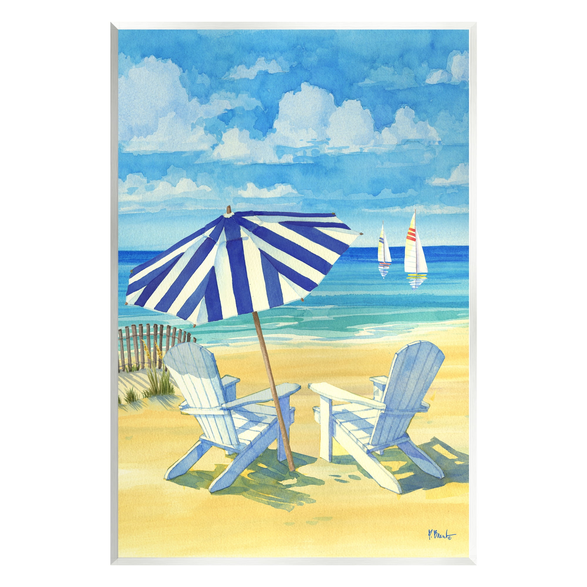 Stupell Industries Summer Beach Scene Lithograph Wall Art on MDF, 10 x ...