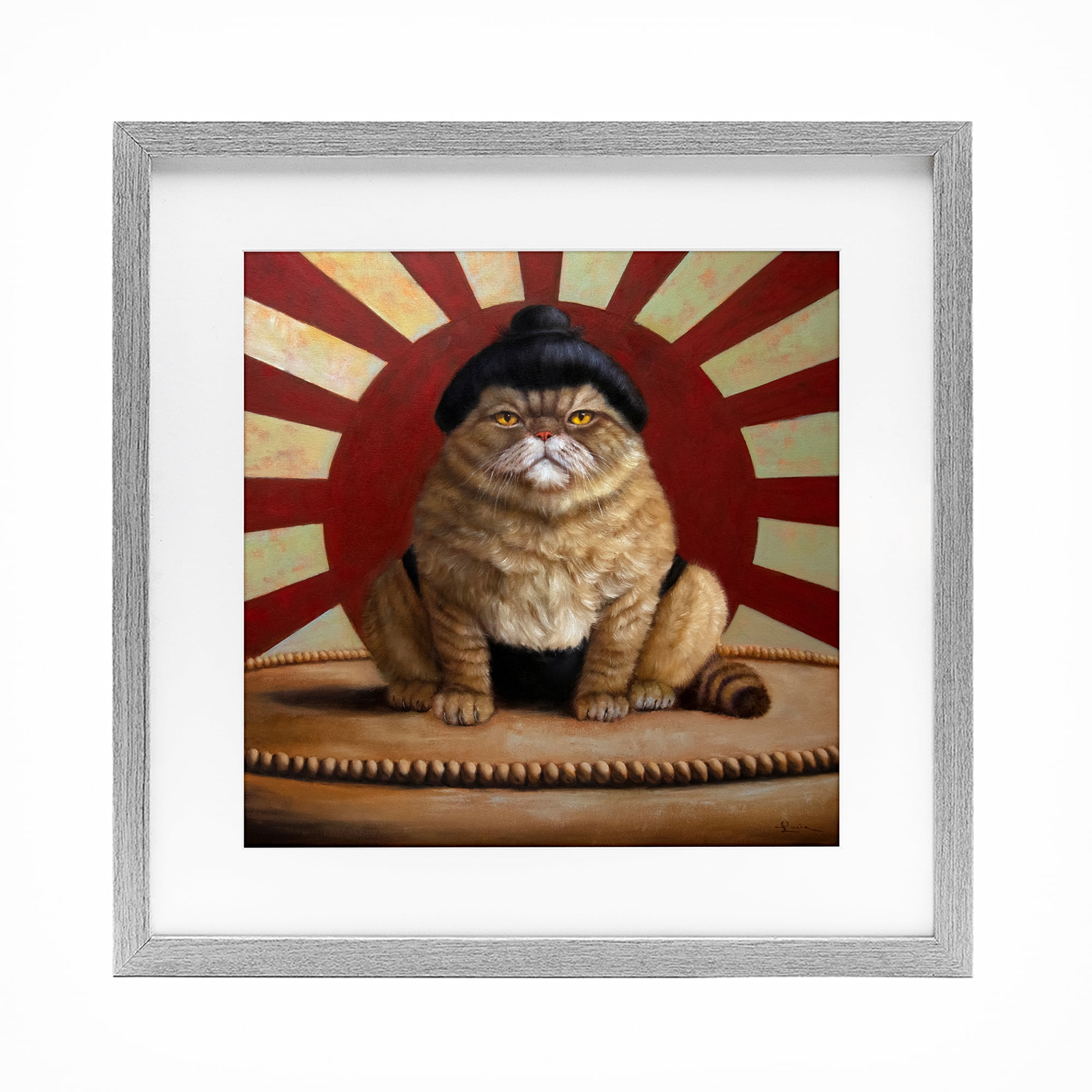 Stupell Industries Sumo Cat with Sun Rays Gray Framed Print Under Glass ...