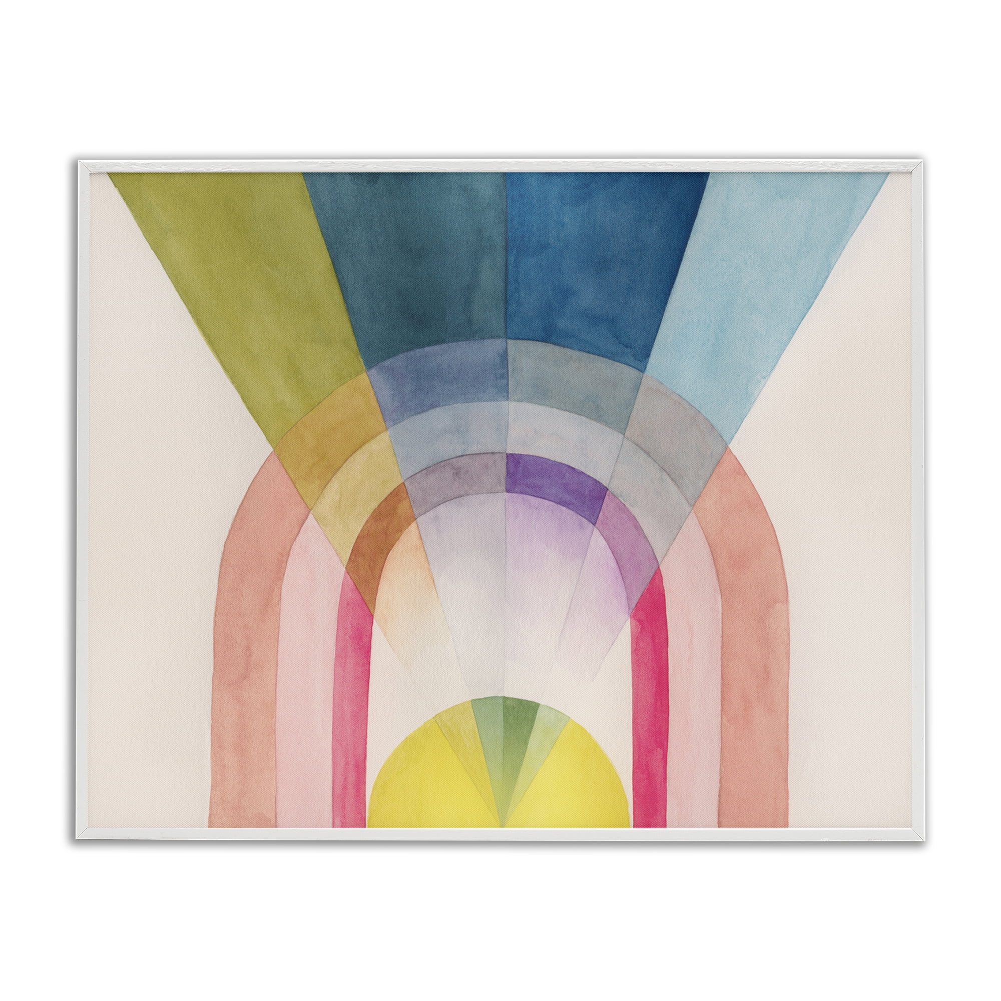 Stupell Industries Sun Rays & Rainbow Abstract Painting White Framed ...