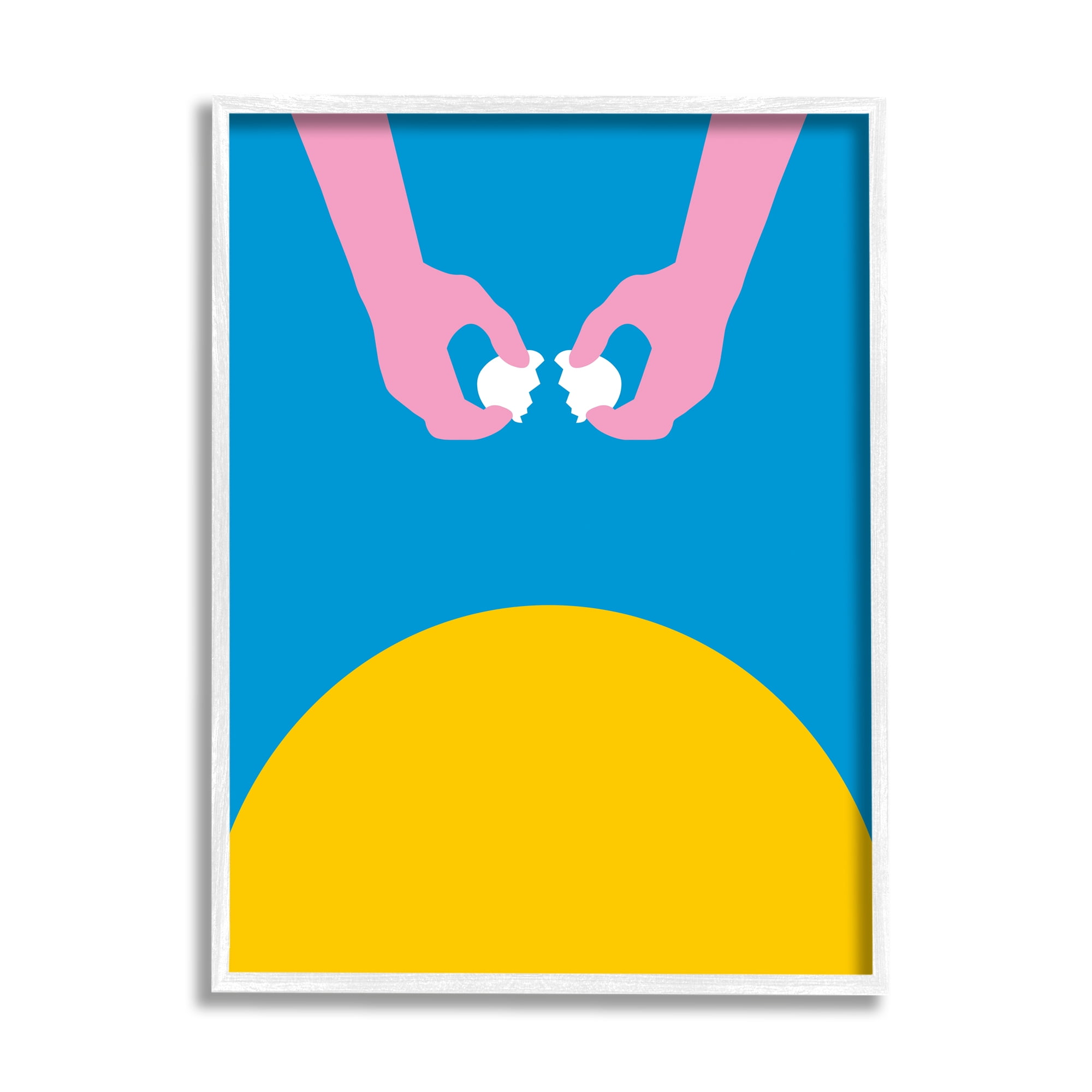 Stupell Industries Sun Rise Breakfast Pink Hands Cracking Eggs Abstract Painting White Framed ...