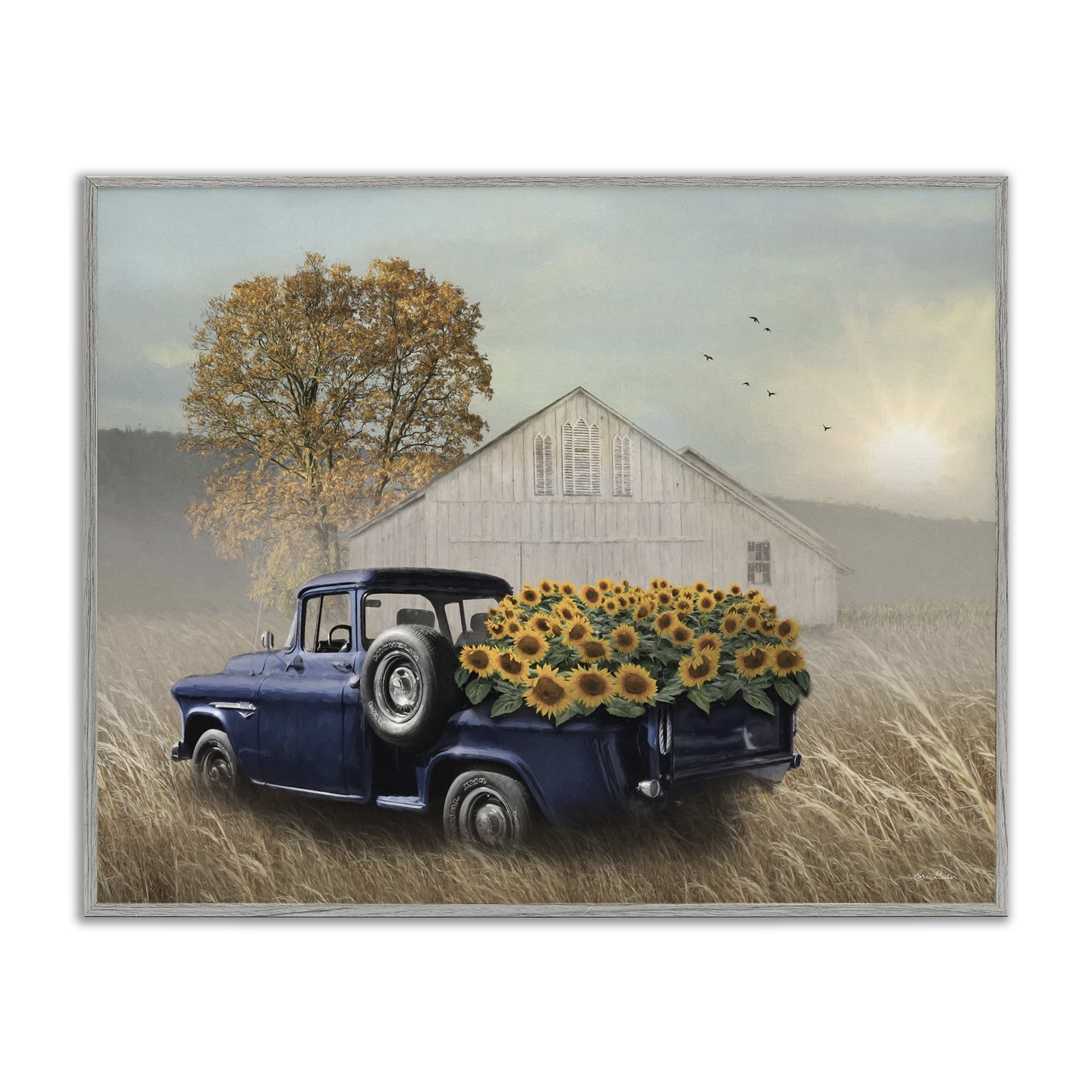 Stupell Industries Sunflower Filled Truck Transportation Painting Gray ...