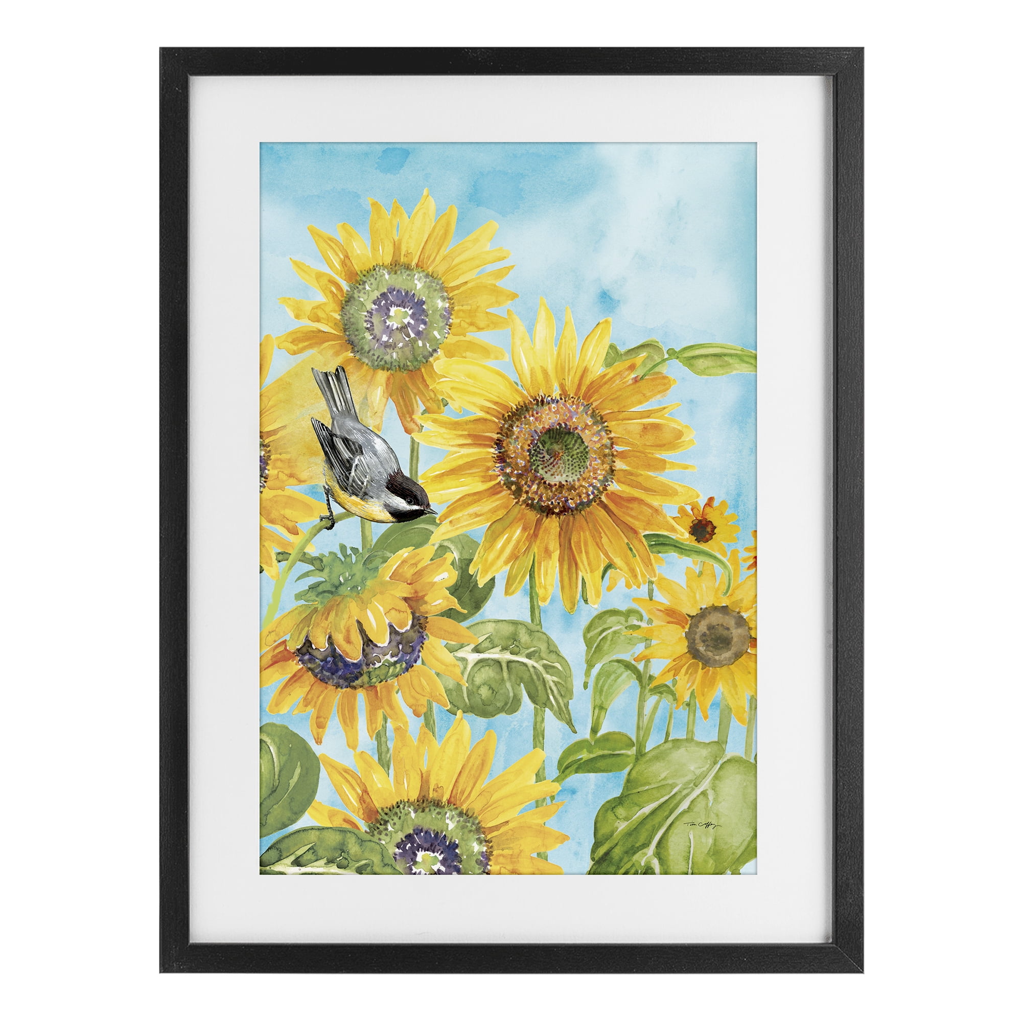 Stupell Industries Sunflower Honey Bird Black Framed Print Under Glass ...