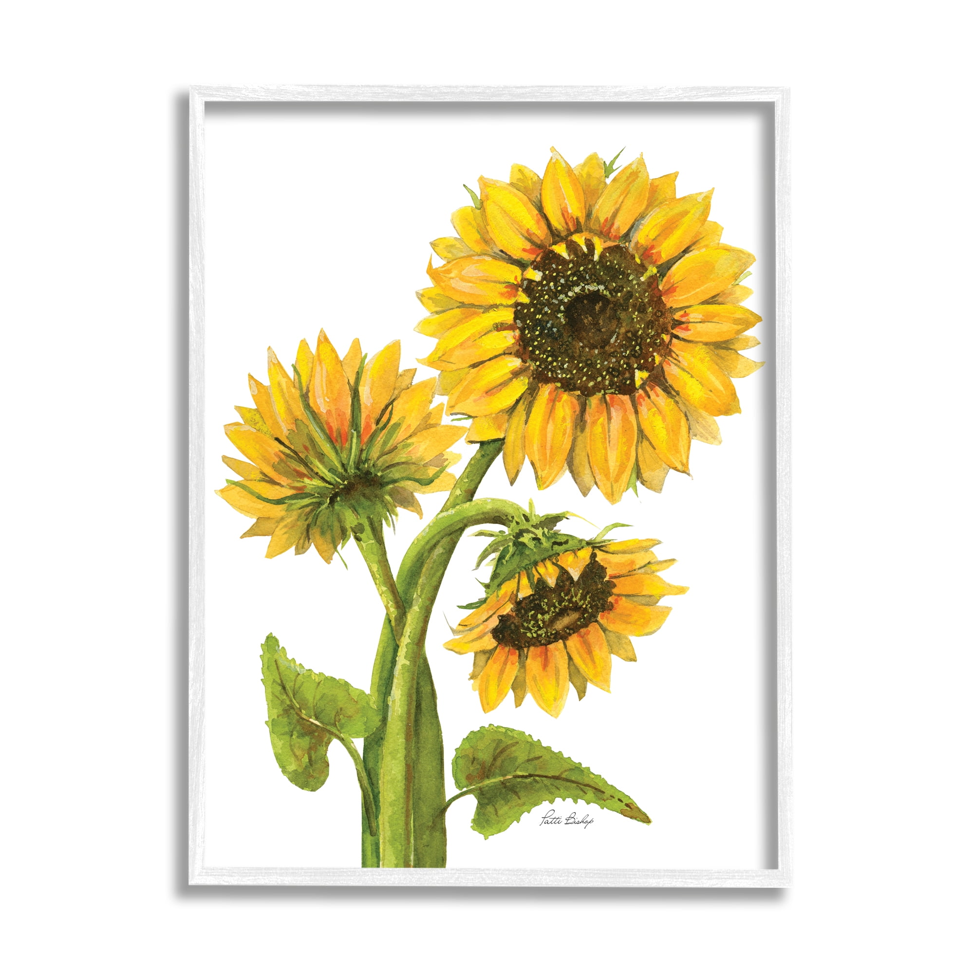 Stupell Industries Sunflower Trio on White Botanical & Floral Painting ...