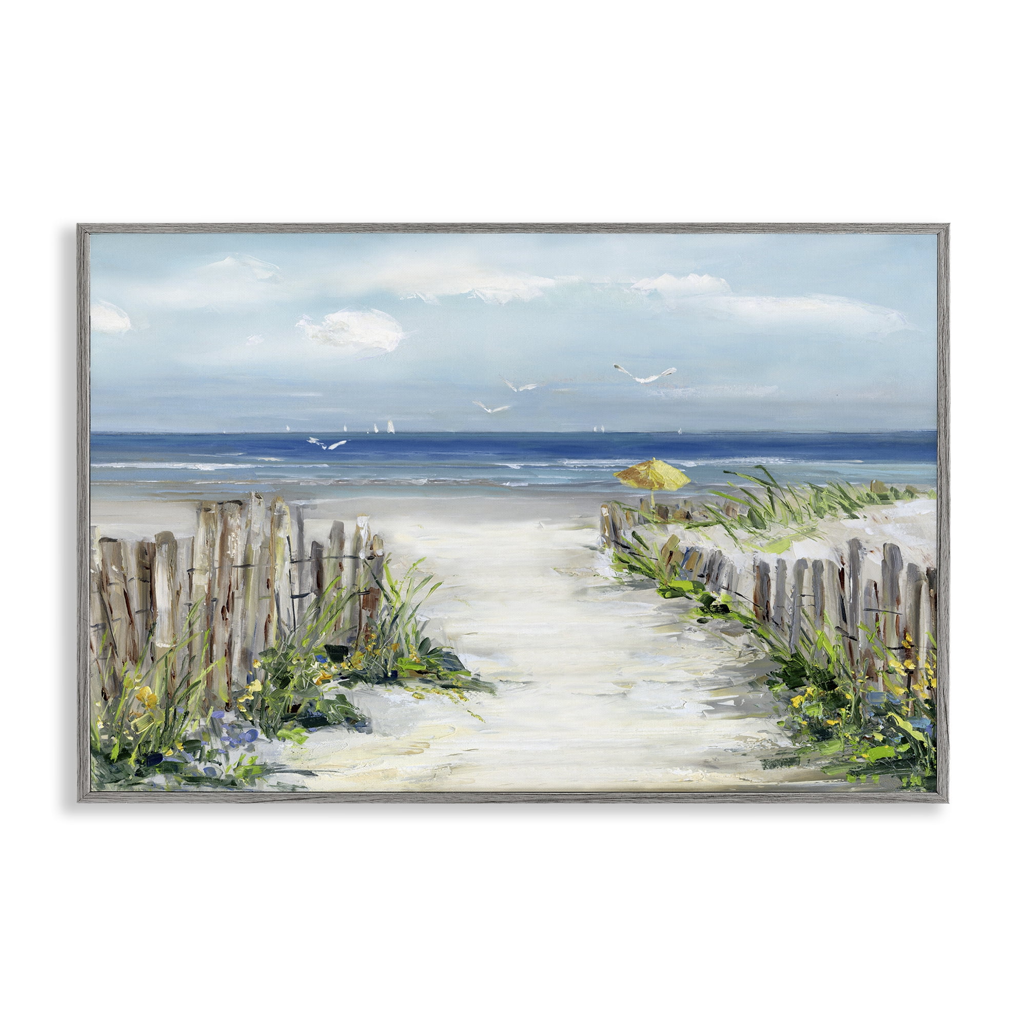 Stupell Industries Sunlit Dune Path To Ocean Gray Framed Giclee Art ...