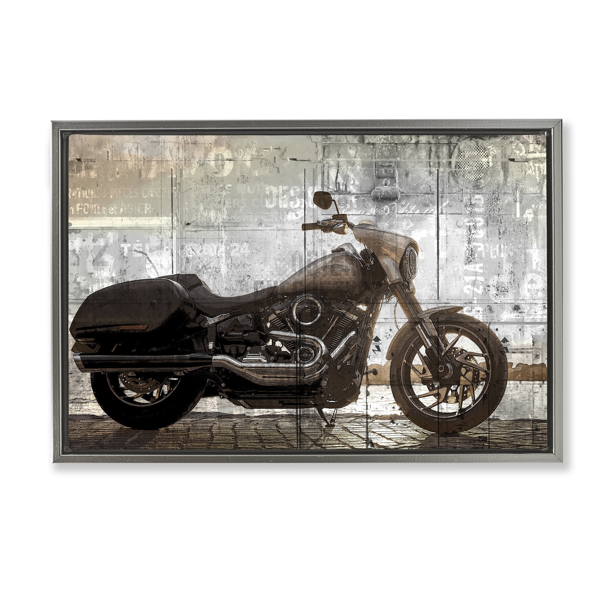 Stupell Industries Sunset Ride Motorcycle Gray Framed Floater Canvas ...