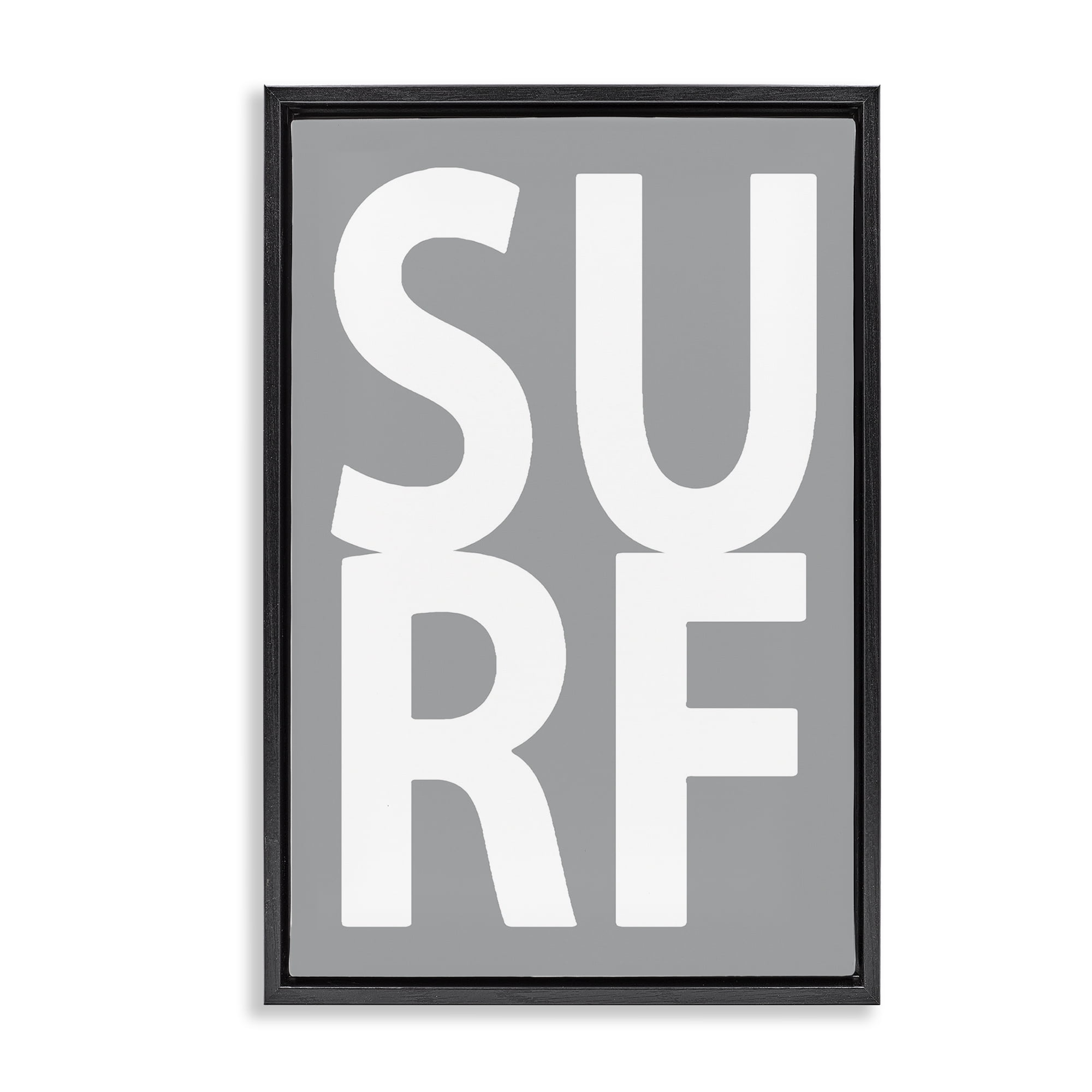 Stupell Industries Surf Word on Grey Typography Painting Black Floater ...