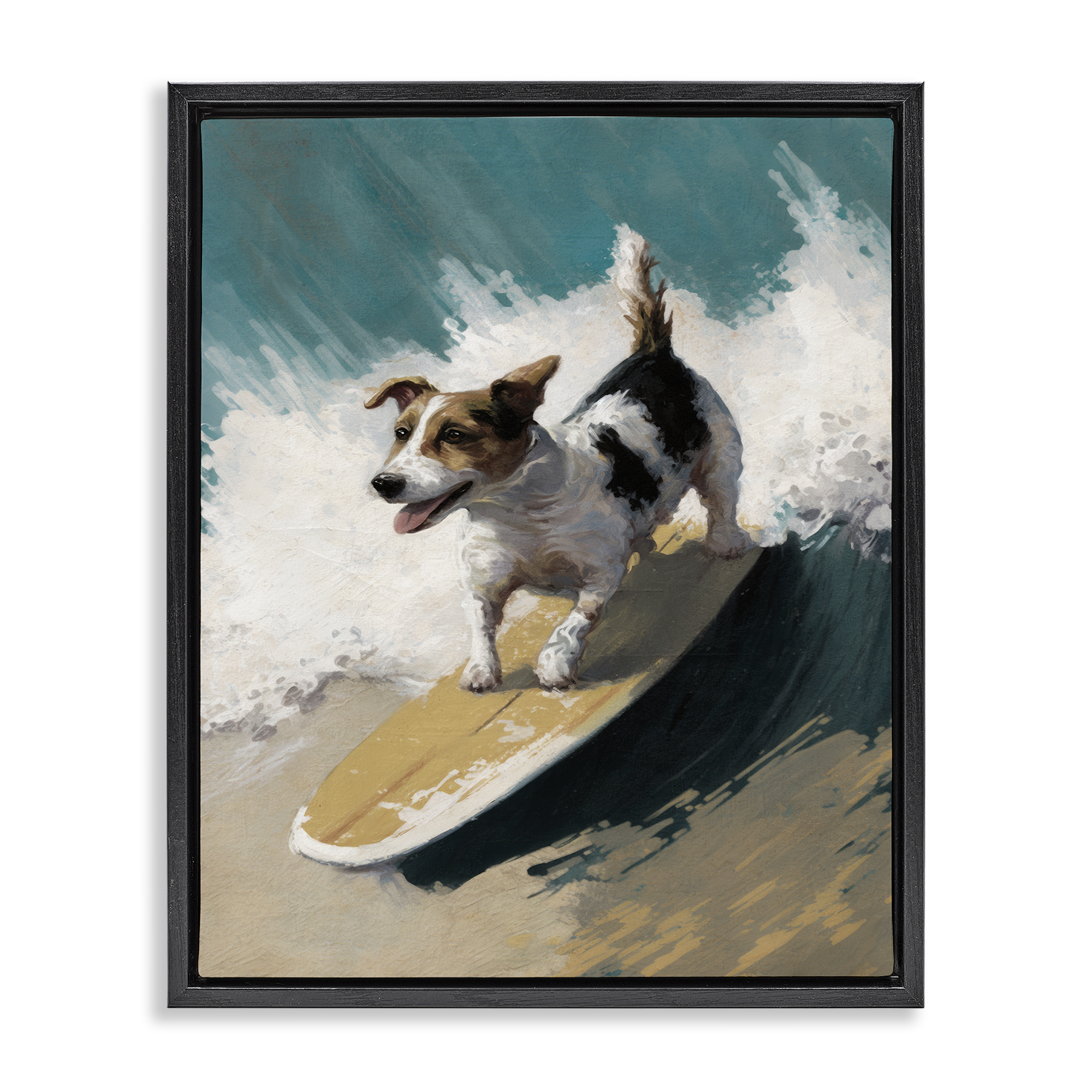 Stupell Industries Surfer Dog Catching Wave Animals Painting Black ...