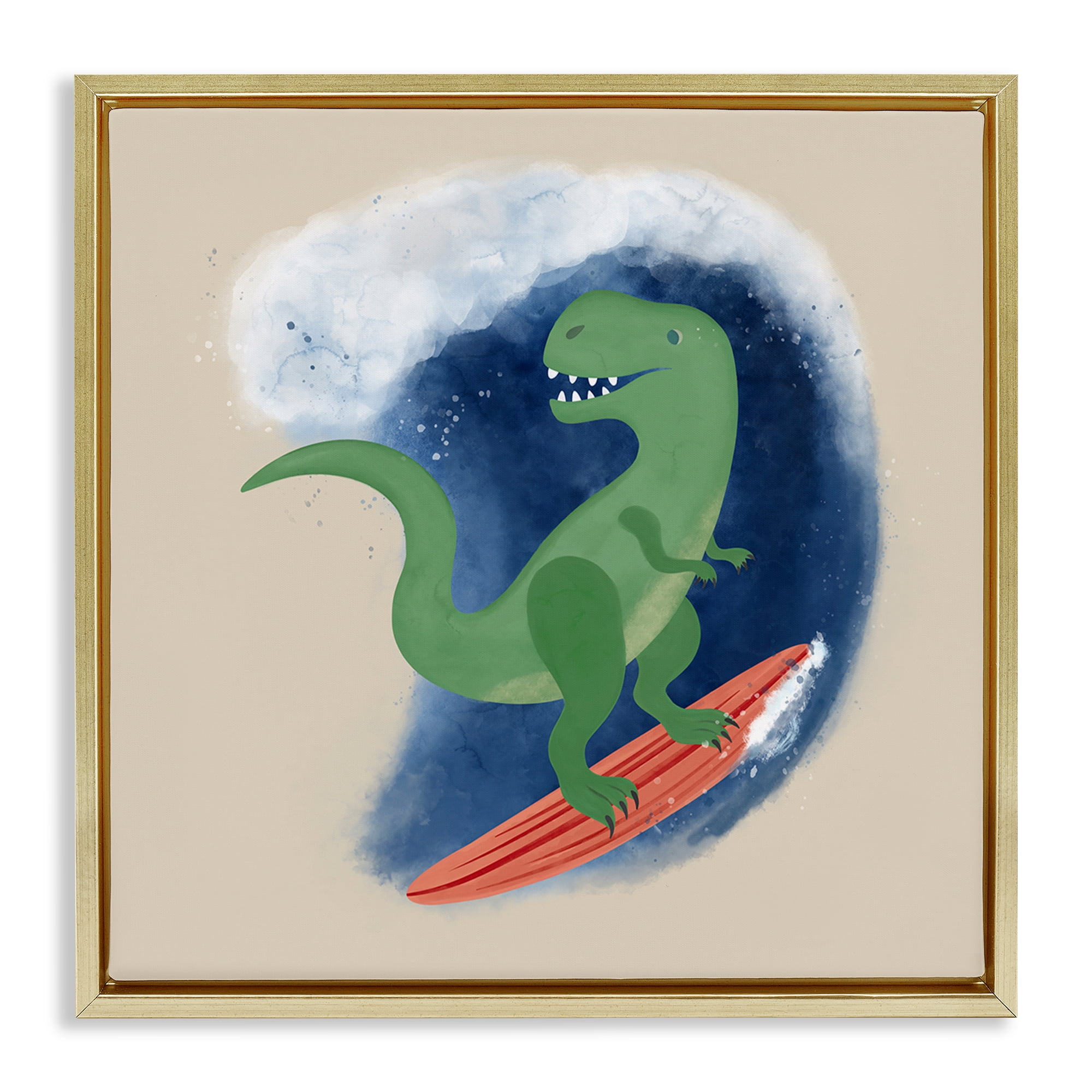 Stupell Industries Surfing Dino T-Rex Novelty & Humor Painting Gold ...