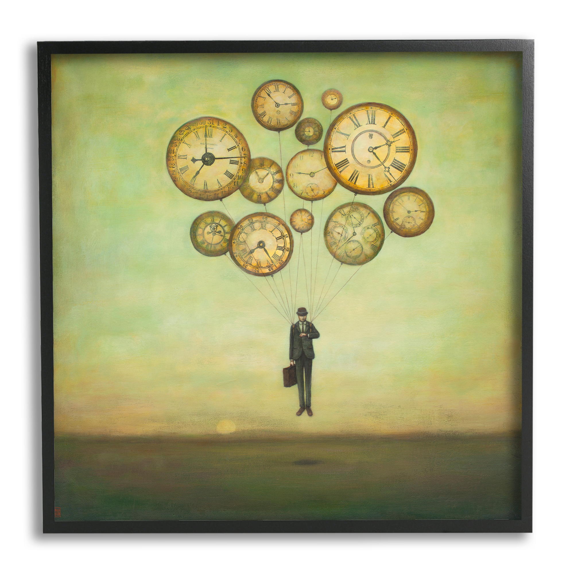 Stupell Industries Surreal Analog Clocks Balloons Floating Businessman ...