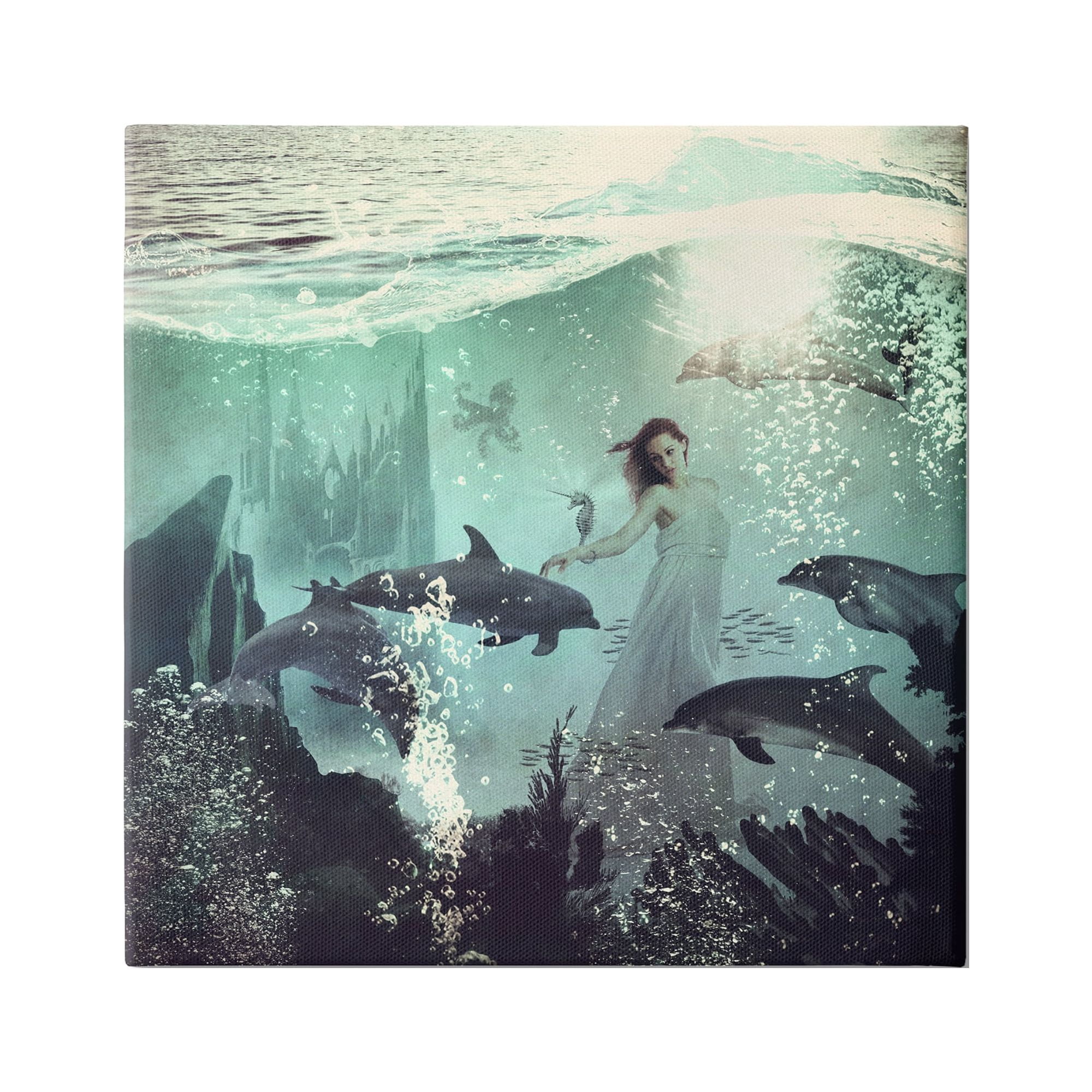 Surreal Woman Underwater Dolphins Splashing Bubbles Animals & Insects ...