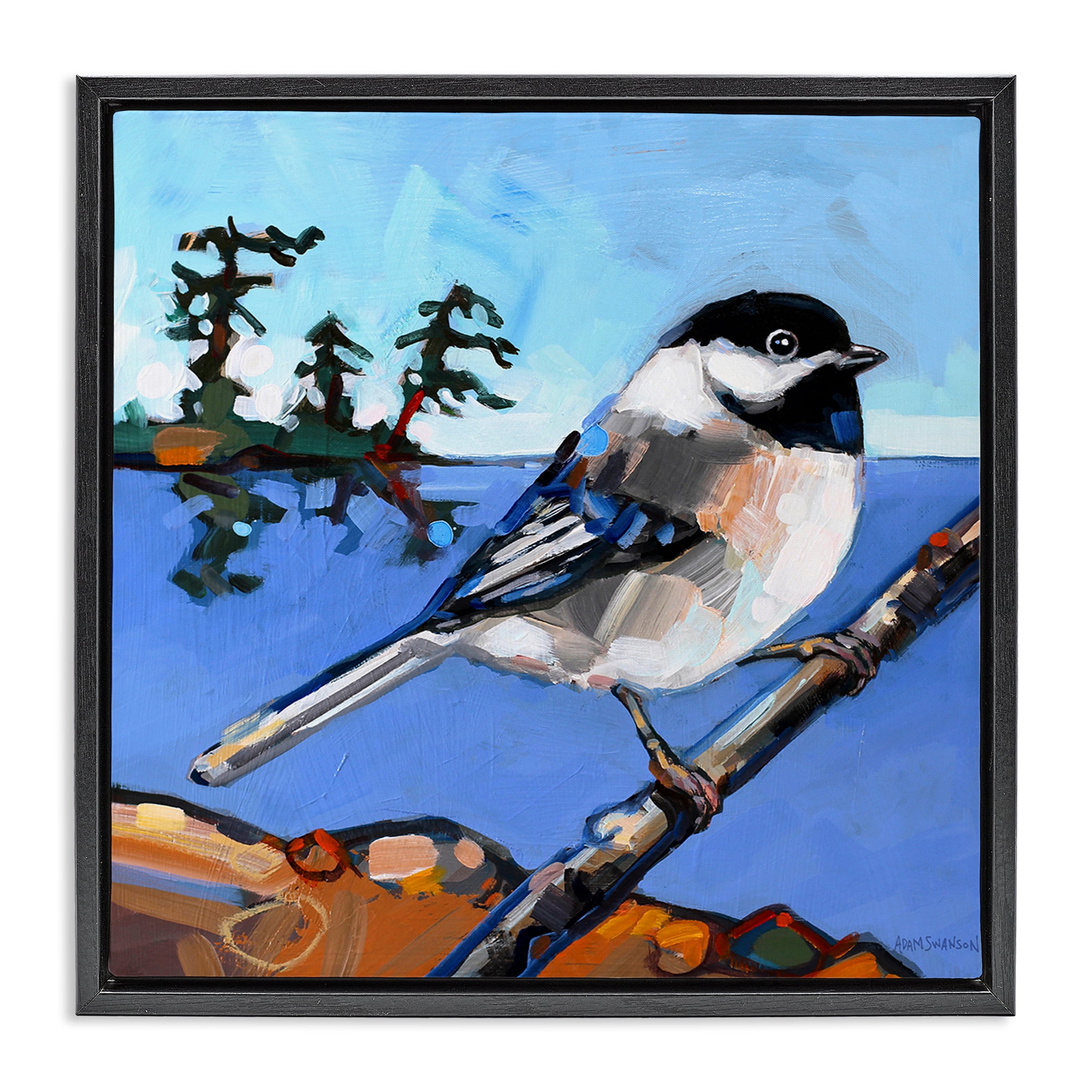 Stupell Industries Swallow Bird Perched Birds Painting Black Floater ...