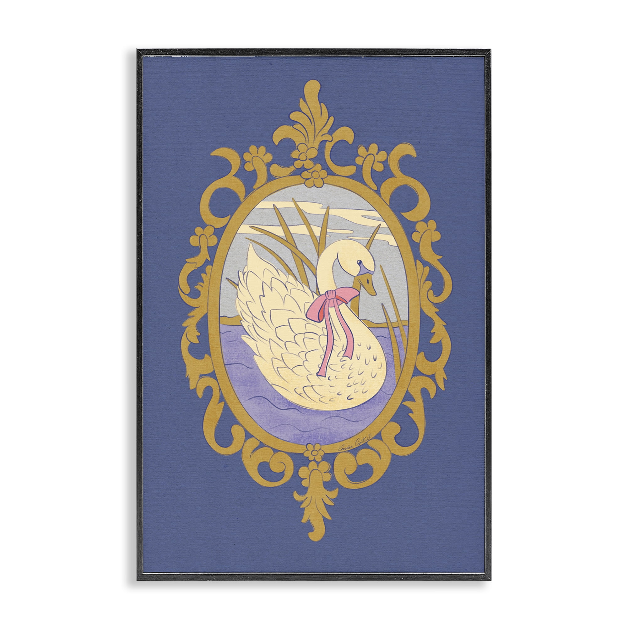 Stupell Industries Swan and Ornate Pattern Black Framed Giclee Art ...
