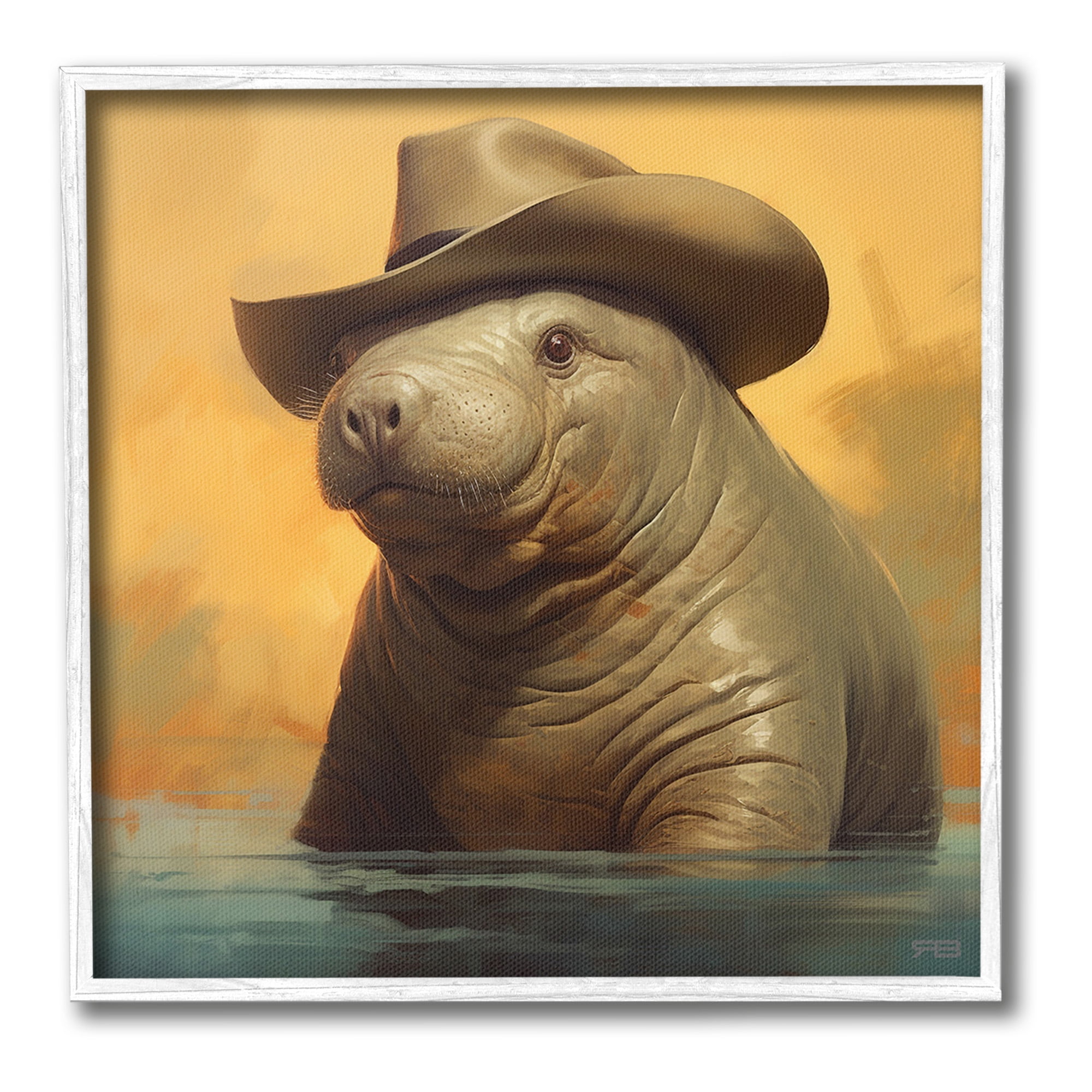 Stupell Industries Swimming Manatee with Hat Animals & Insects Painting ...