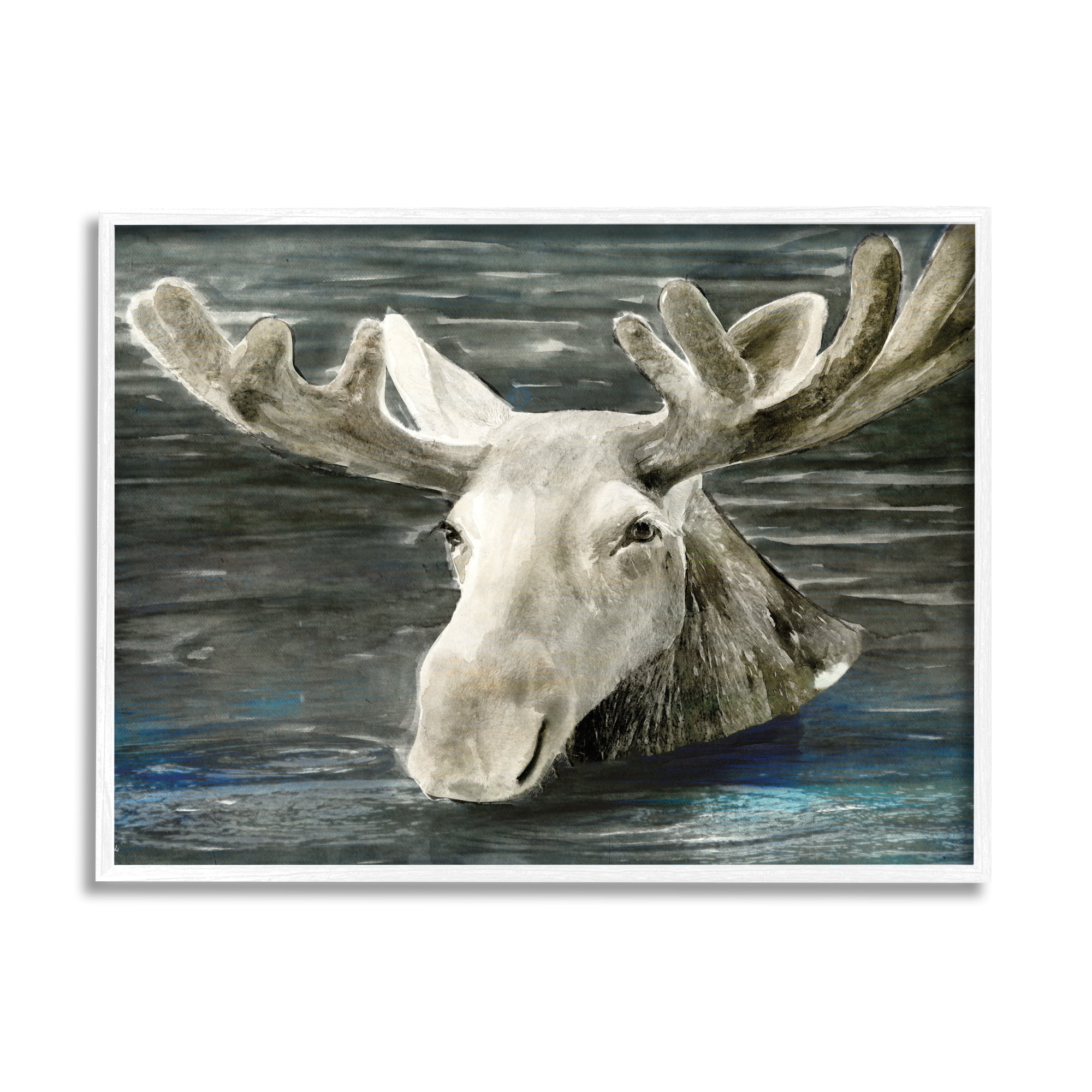 Stupell Industries Swimming Moose Rustic Forest Animal Portrait Lake ...