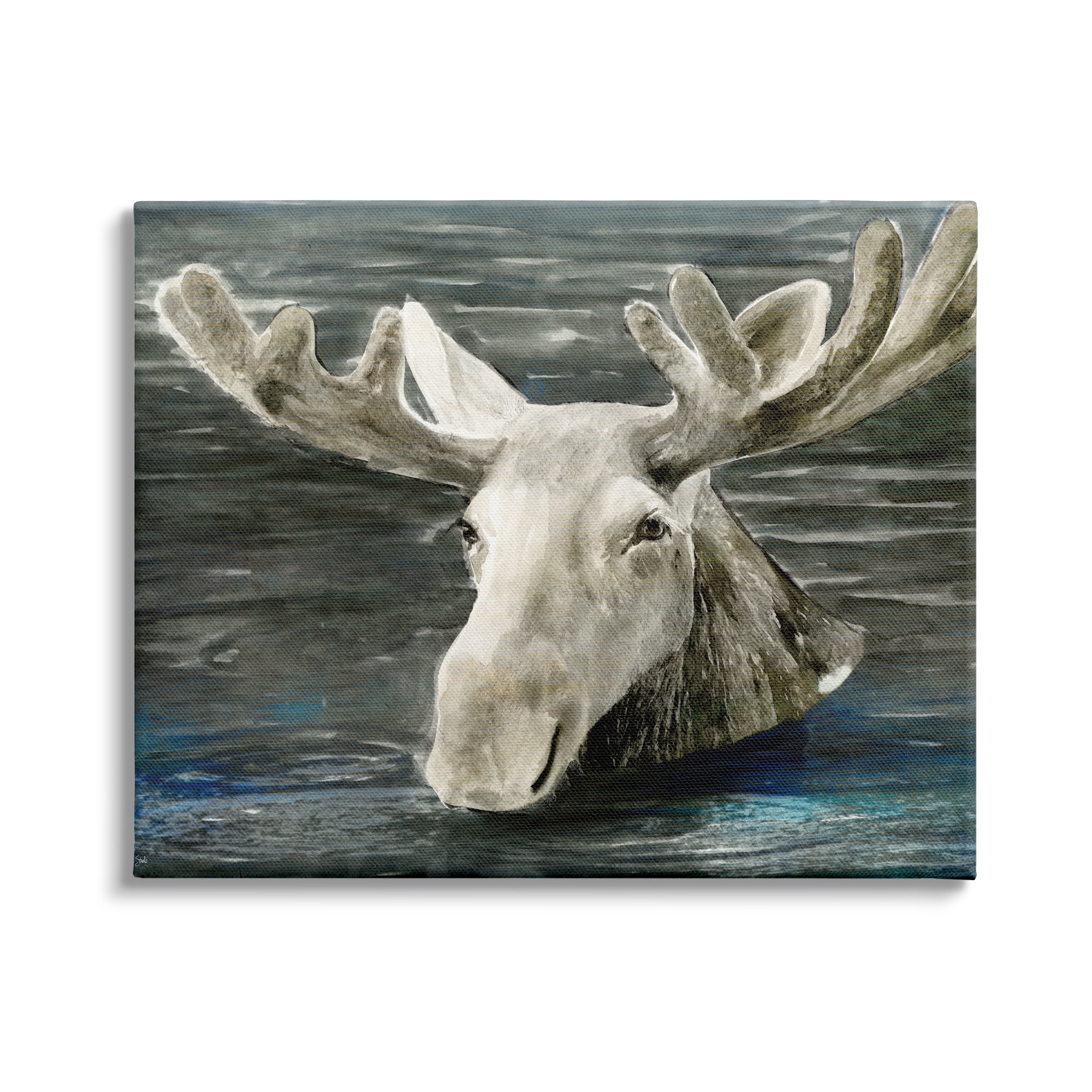 Stupell Industries Swimming Moose Rustic Forest Animal Portrait Lake ...