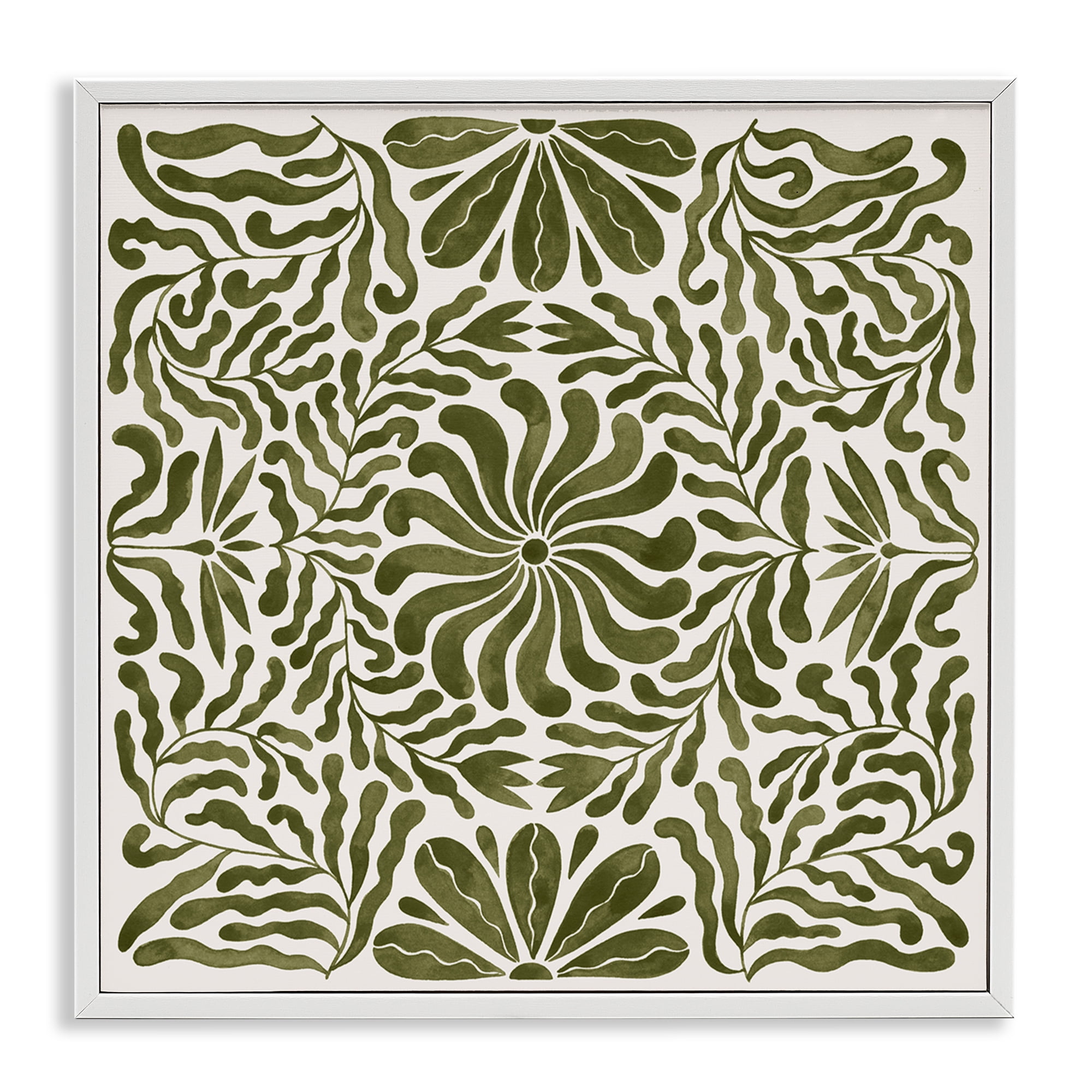 Stupell Industries Symmetric Flower Pattern Abstract Painting White ...