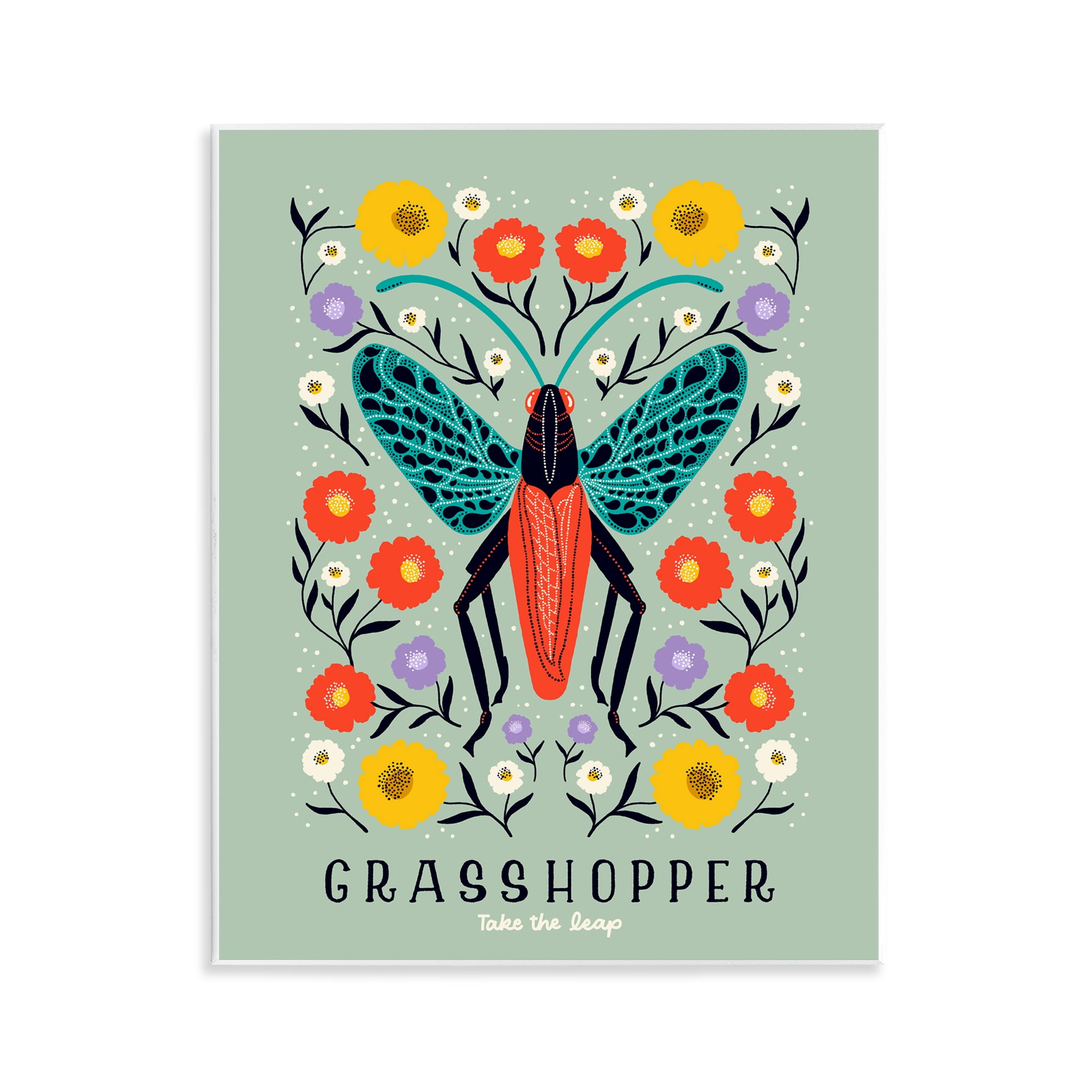 Stupell Industries Symmetrical Grasshopper with Blooms Wall Plaque Art ...