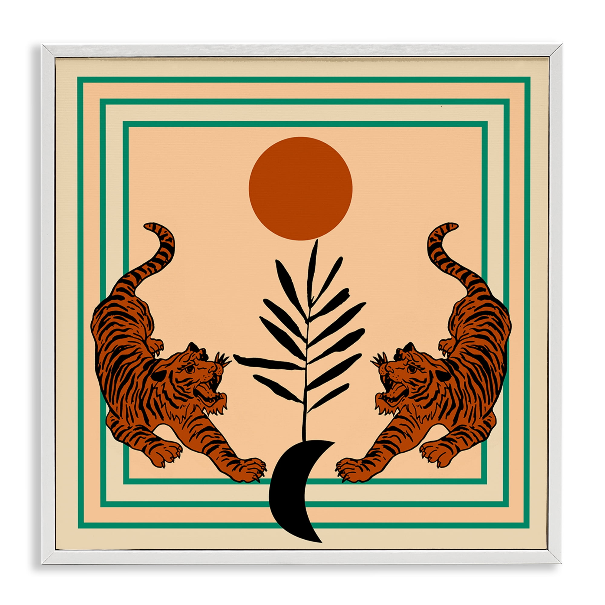 Stupell Industries Symmetrical Tropical Tigers Animals Painting White ...