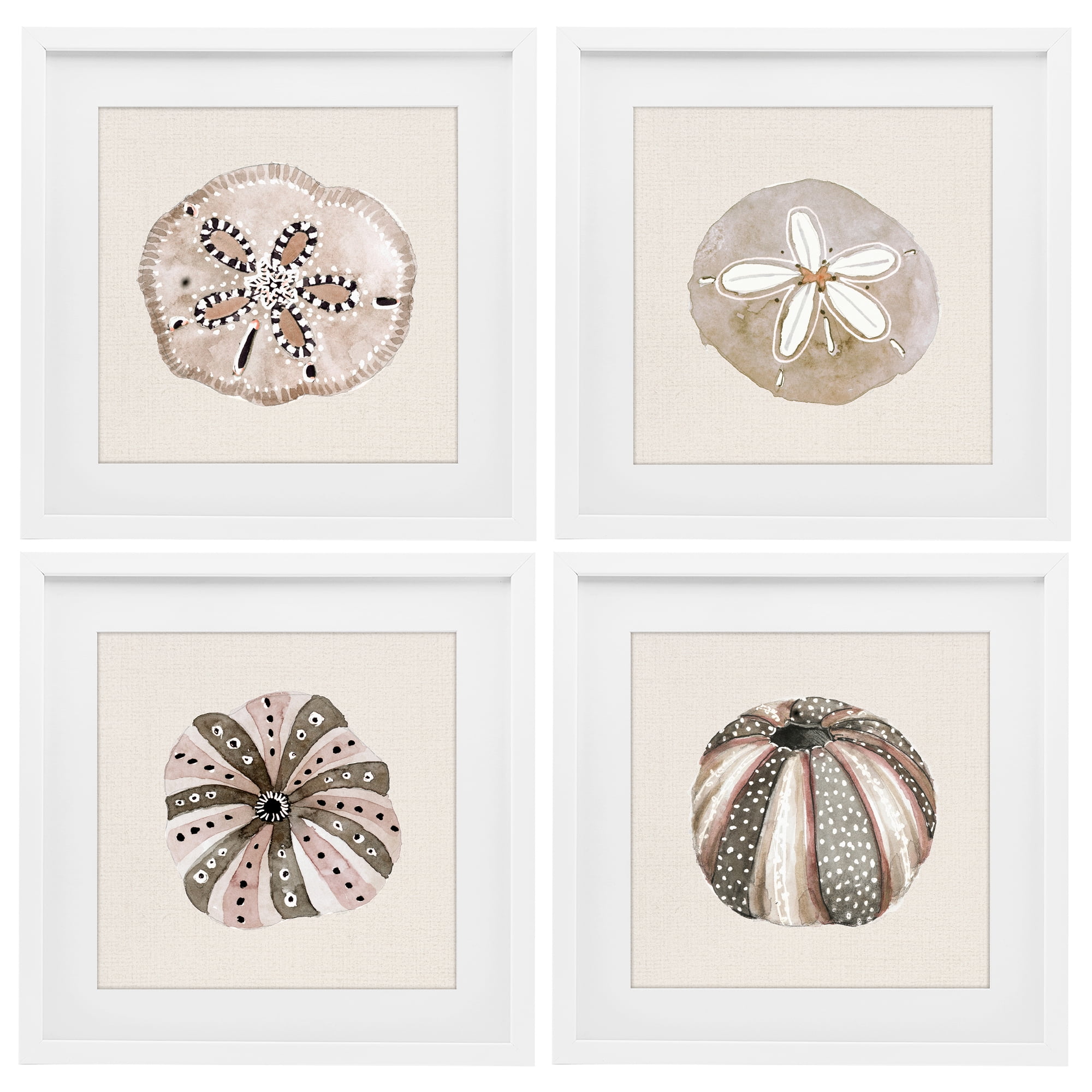 Stupell Industries Taupe & Beige Sea Creatures 4 Piece White Framed ...