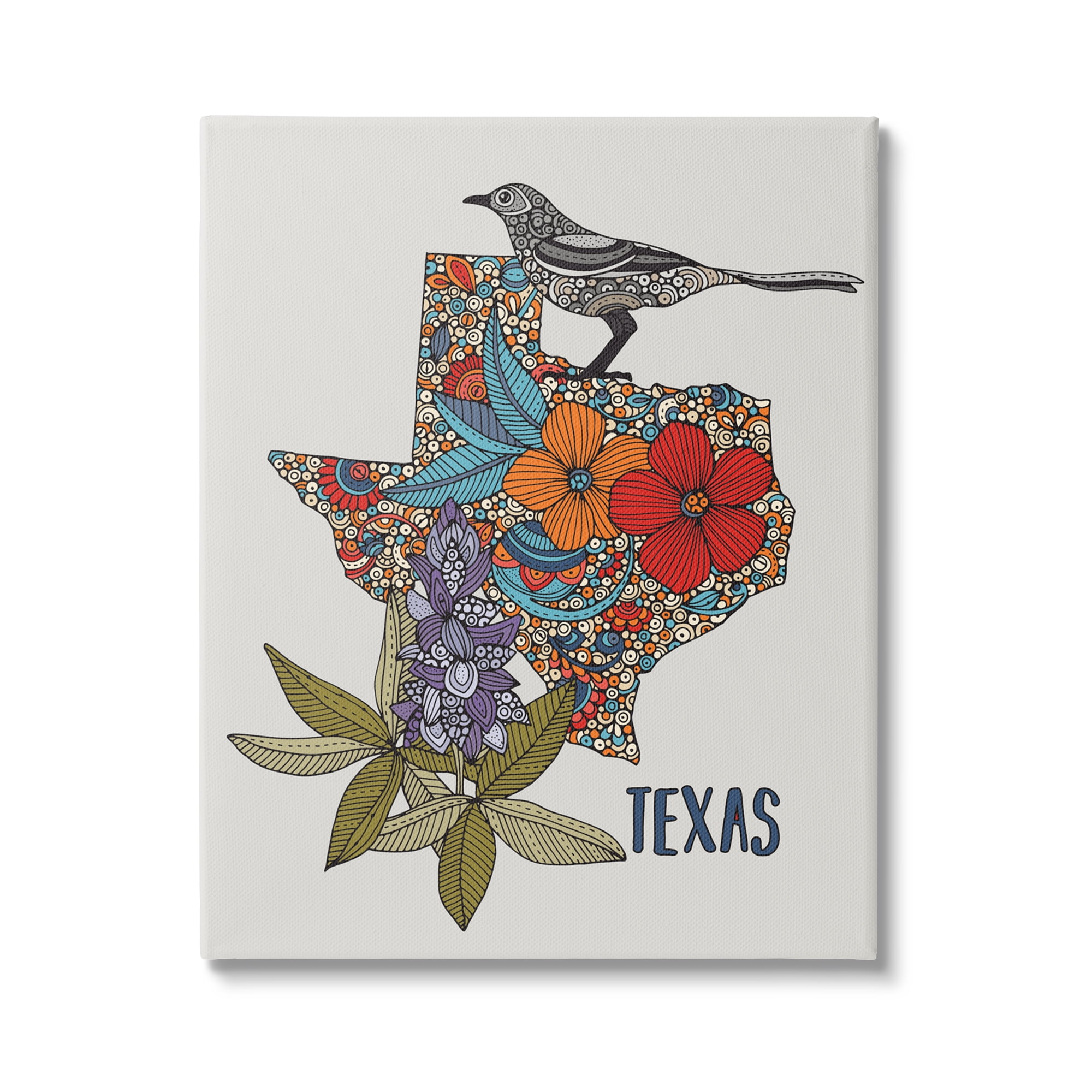 Stupell Industries Texas Bluebonnet State Bird Intricate Floral Pattern ...