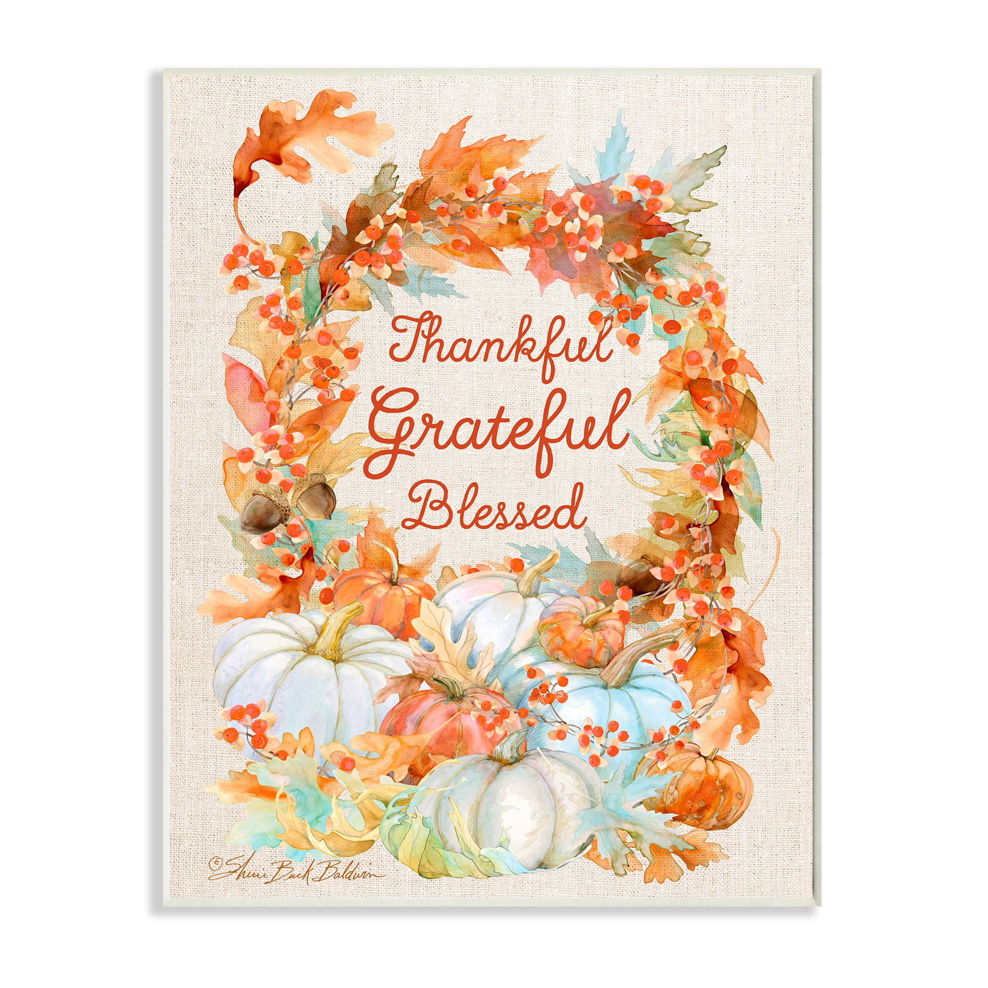Stupell Industries Thankful Grateful Blessed Autumn Wall Art 10x15 MDF ...