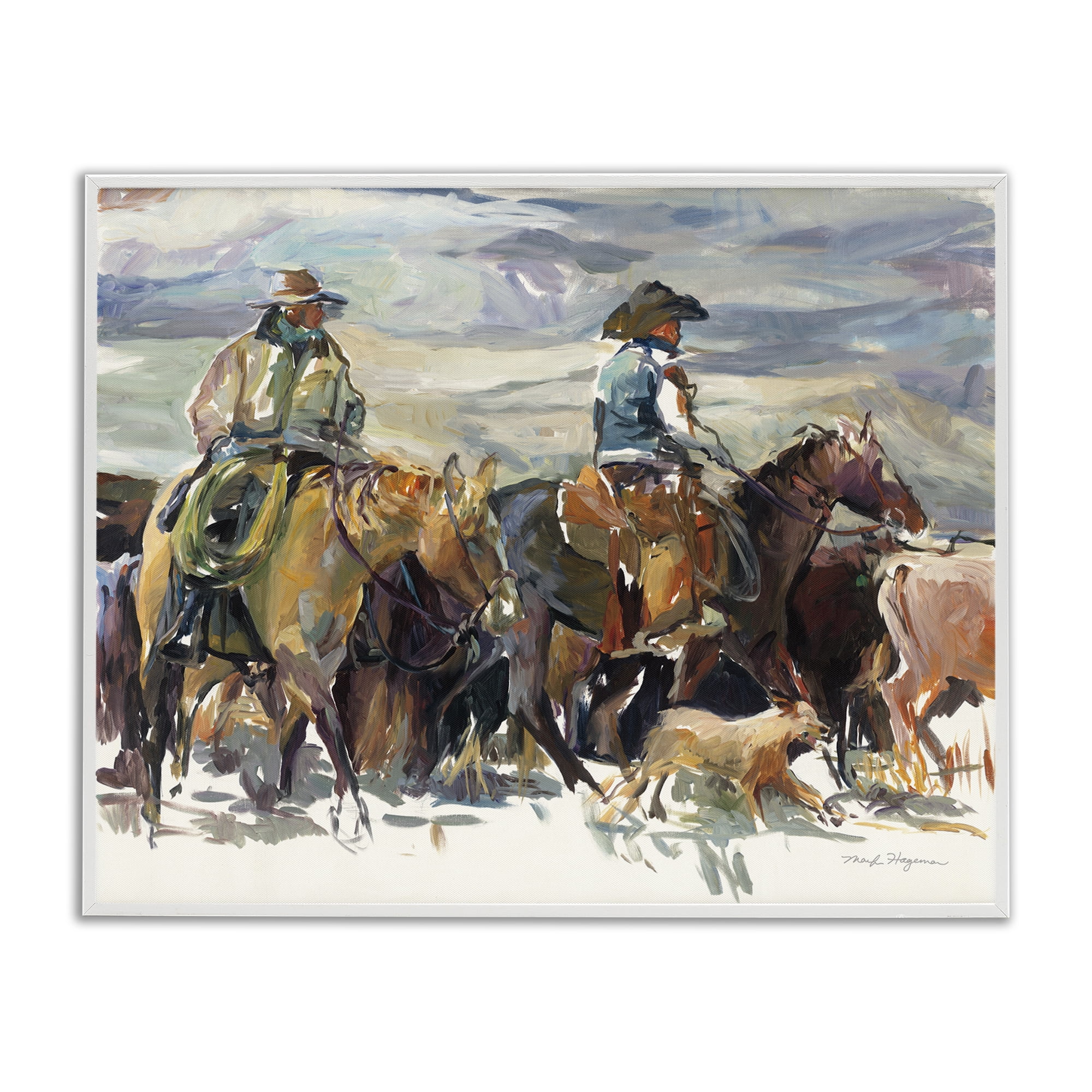 Stupell Industries The Roundup Western Painting Animals Painting White ...