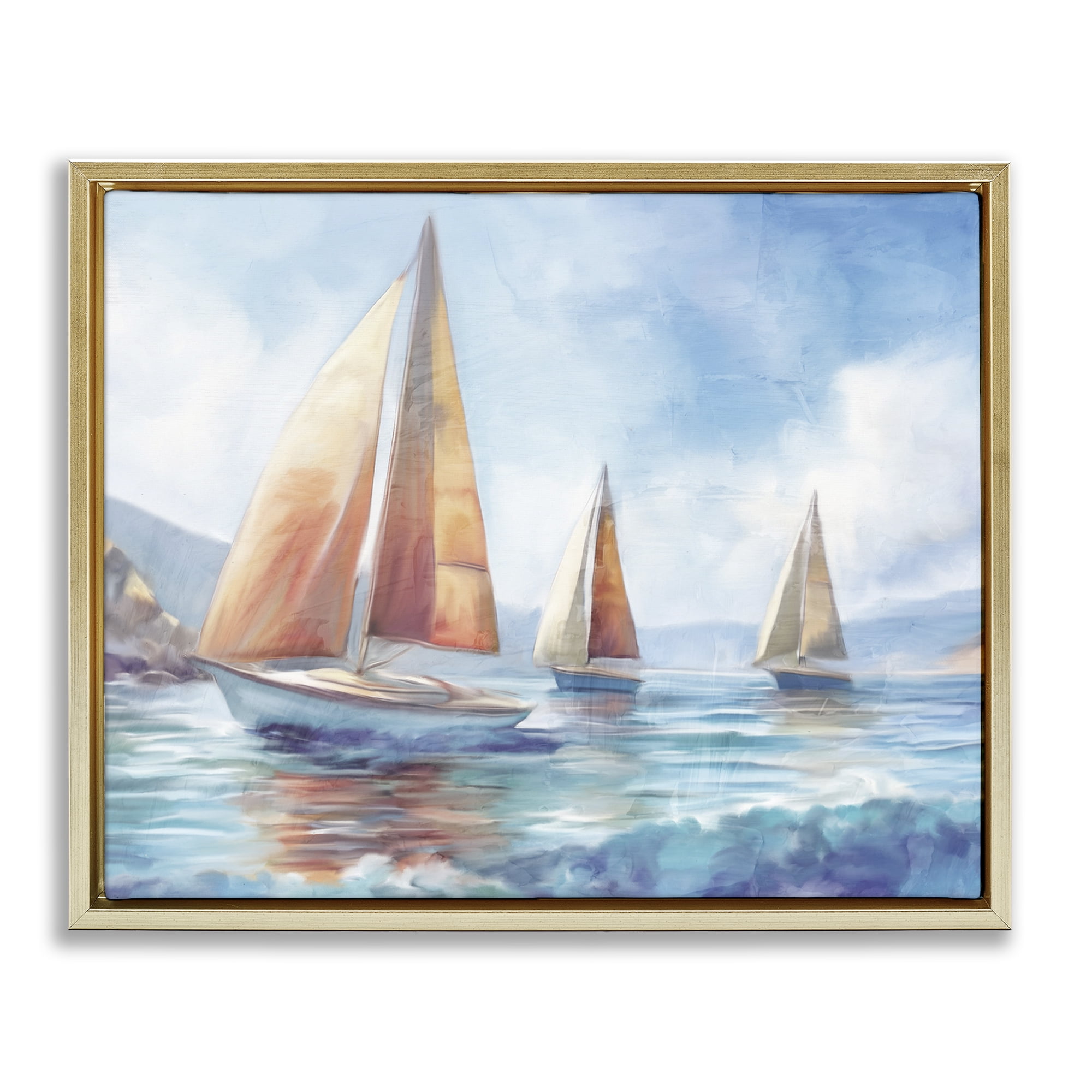Stupell Industries Three Boats Drifting Coastal Painting Gold Floater ...