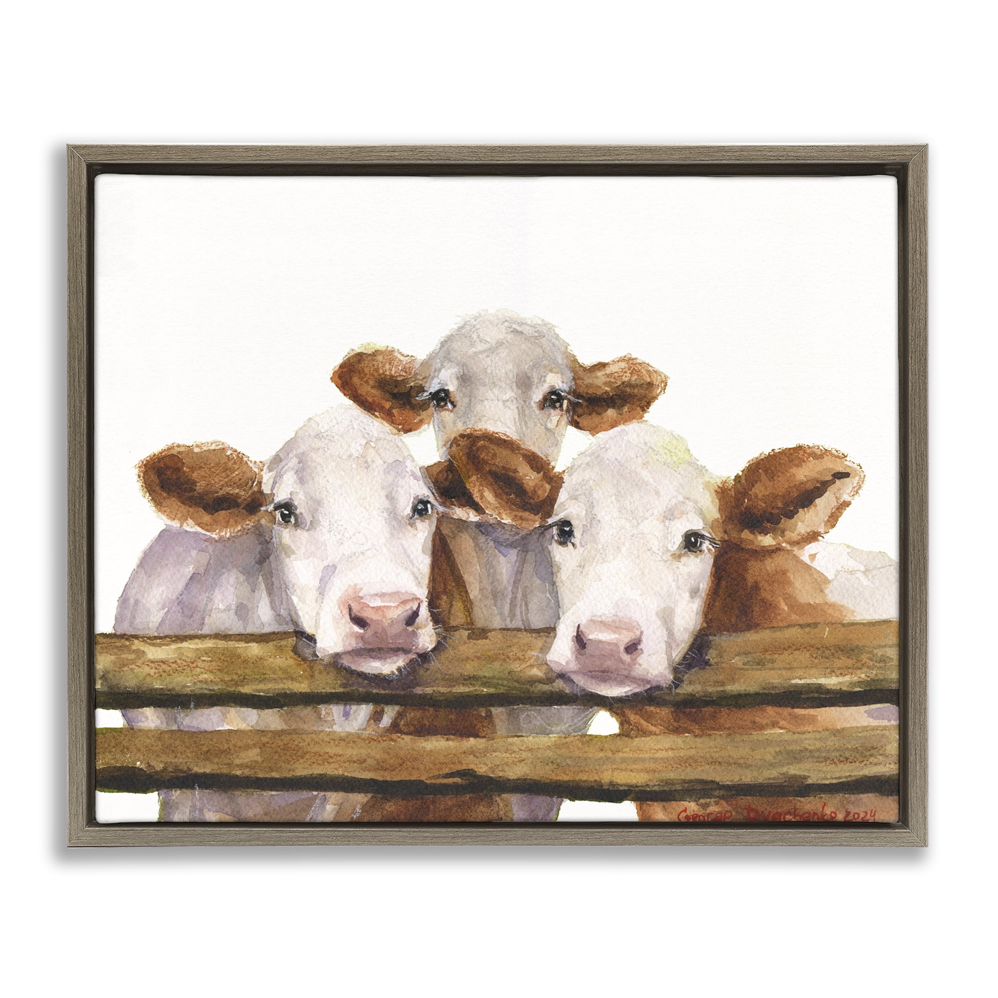 Stupell Industries Three Cow Friends Animals Painting Brown Floater ...