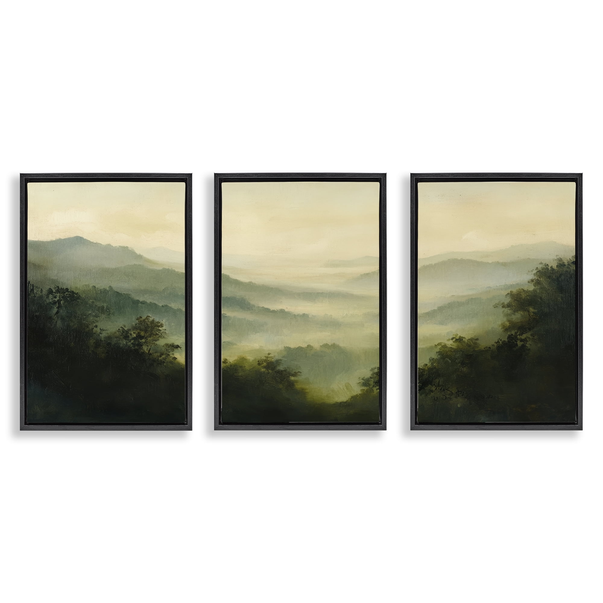Stupell Industries Through The Haze Mountain Panorama 3 Piece Black ...
