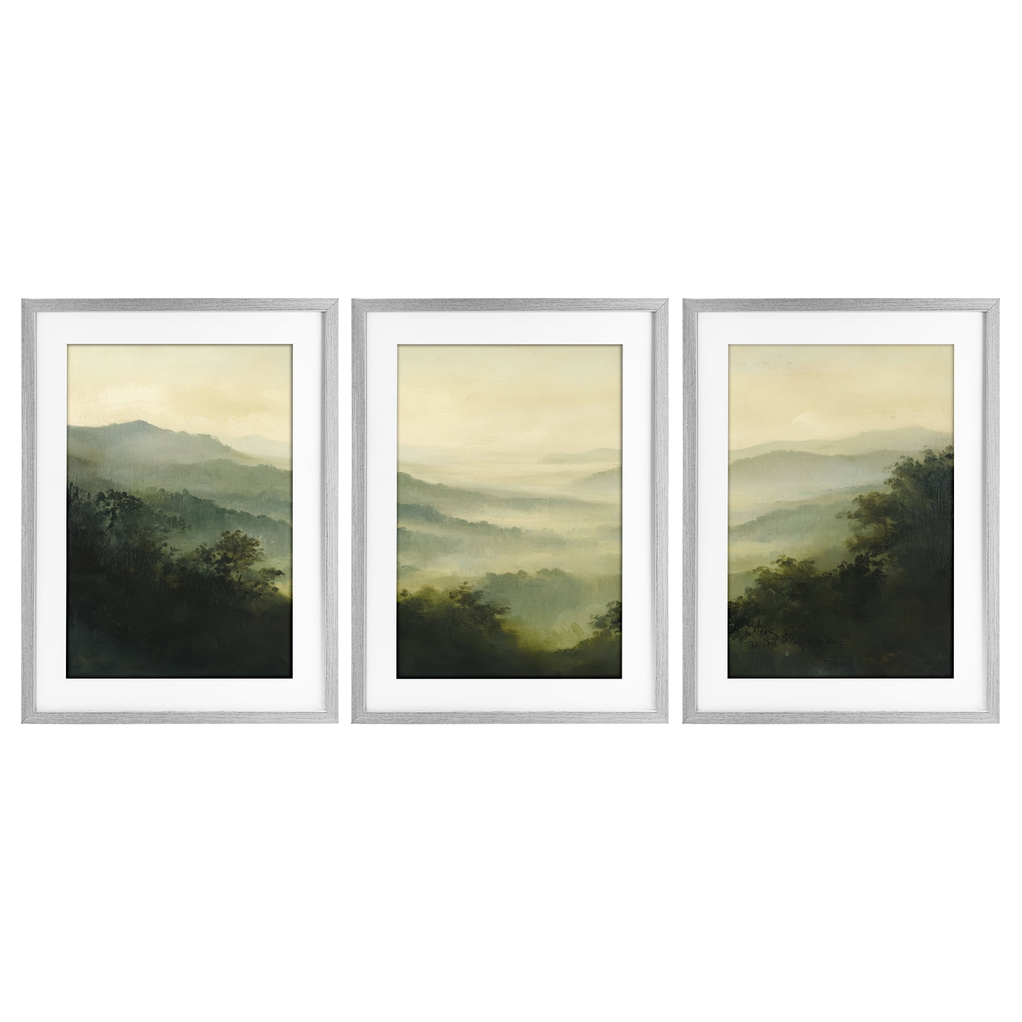 Stupell Industries Through The Haze Mountain Panorama 3 Piece Gray ...